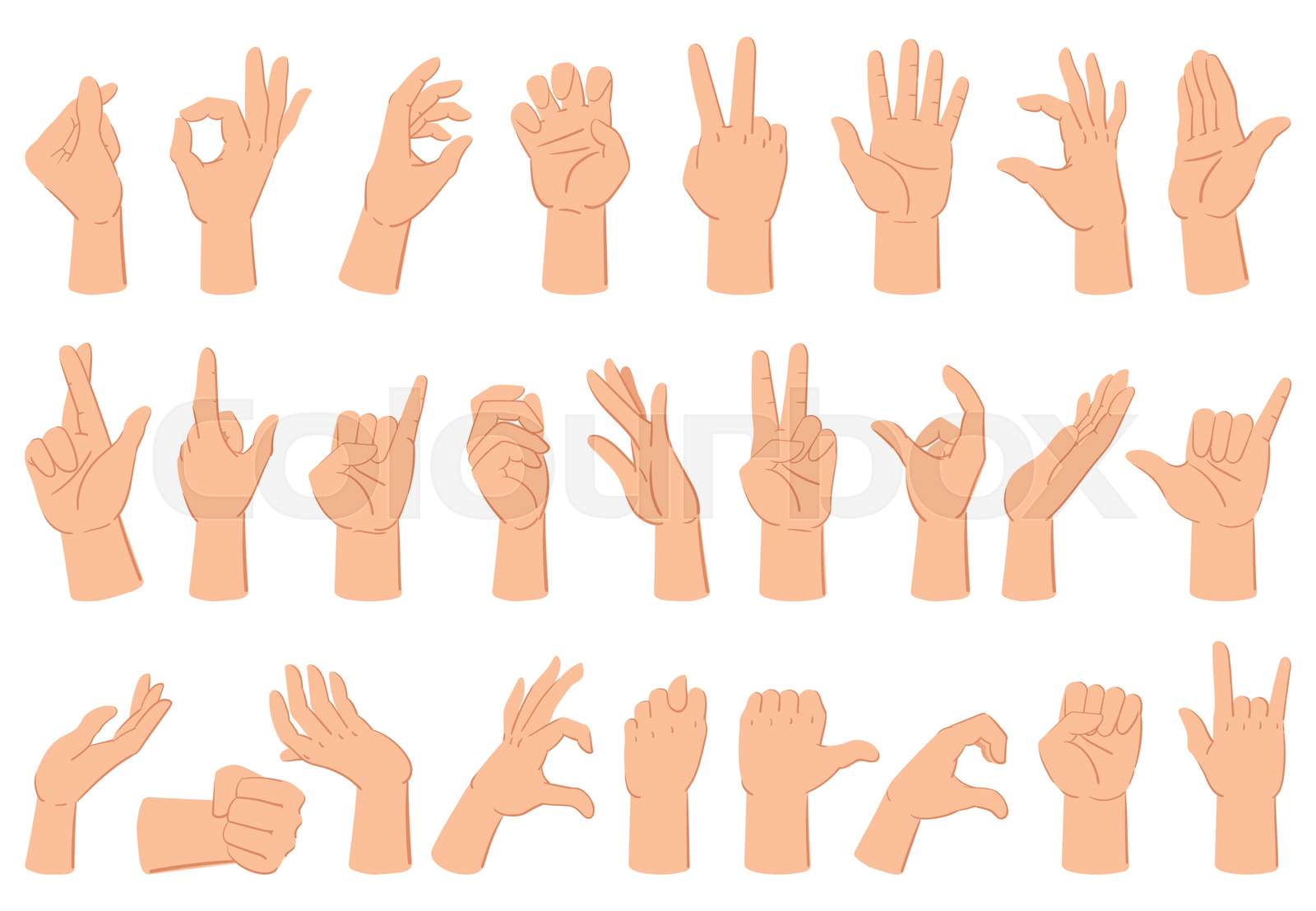 Cartoon human hand expression gestures, counting fingers and thumb up ...