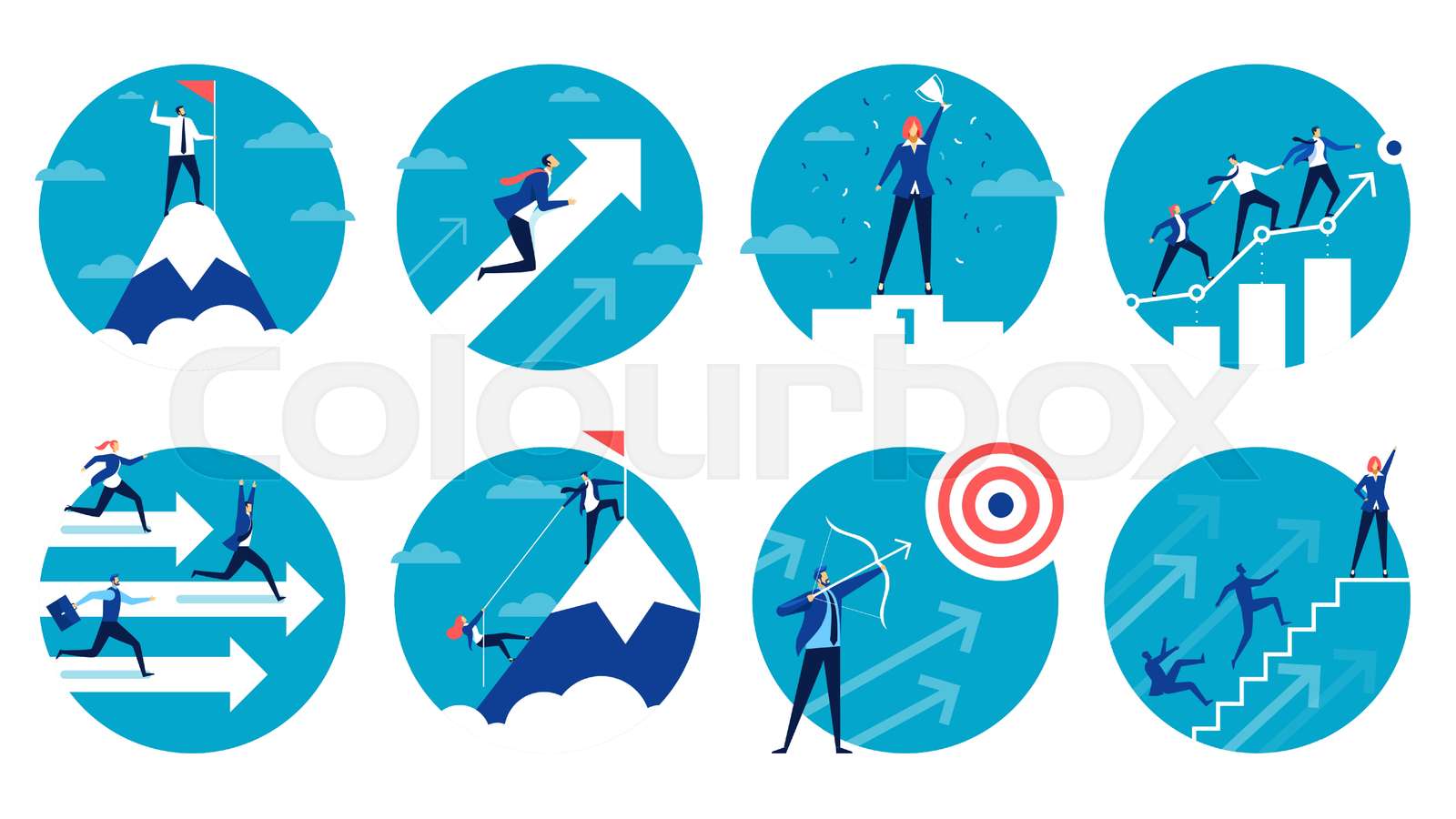 Business success. Businessman achieving goals, climbing corporate ...