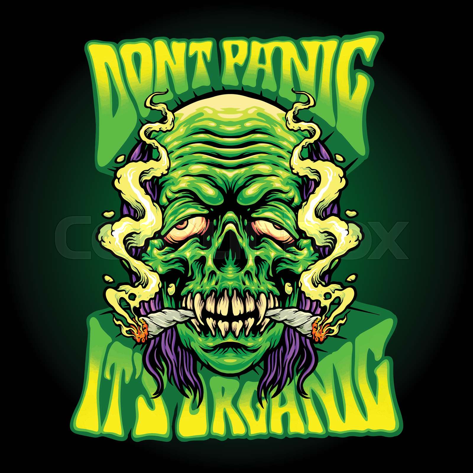 Flying Old zombie smoking cannabis with Dont Panic Its Organic Word ...