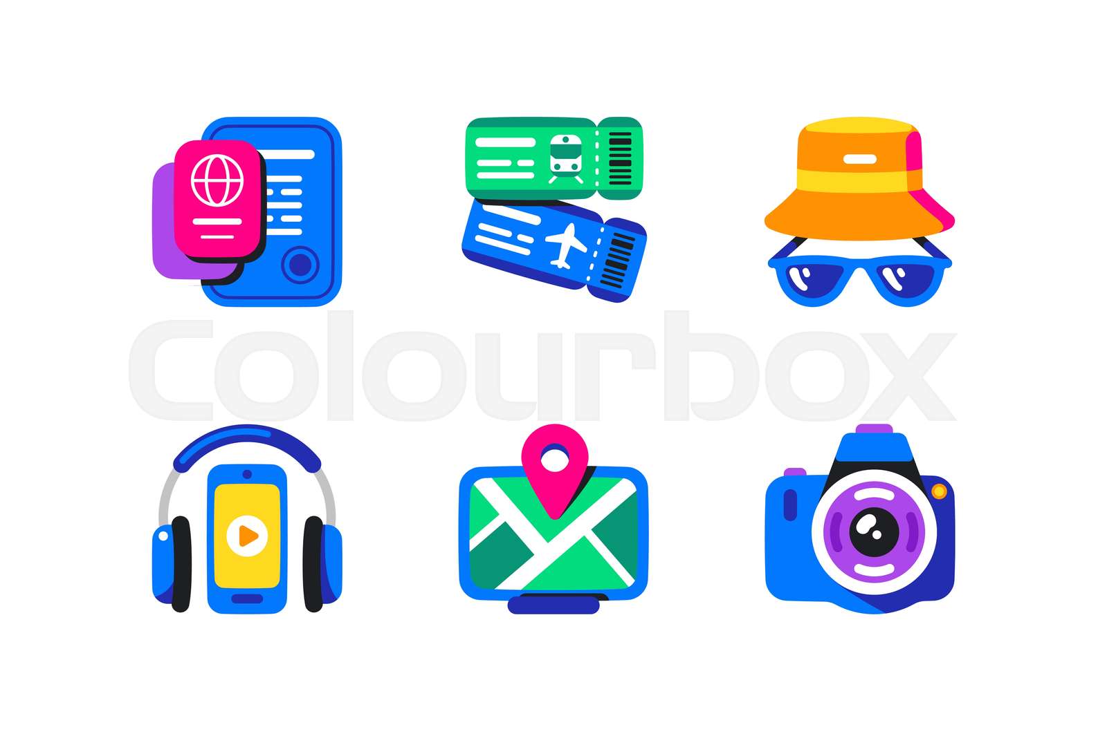 Travelling icons set, time to travel, vacation | Stock vector | Colourbox