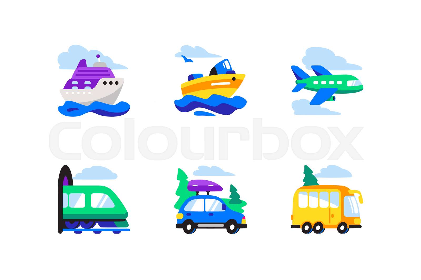 Mode of travelling transport flat icon set | Stock vector | Colourbox