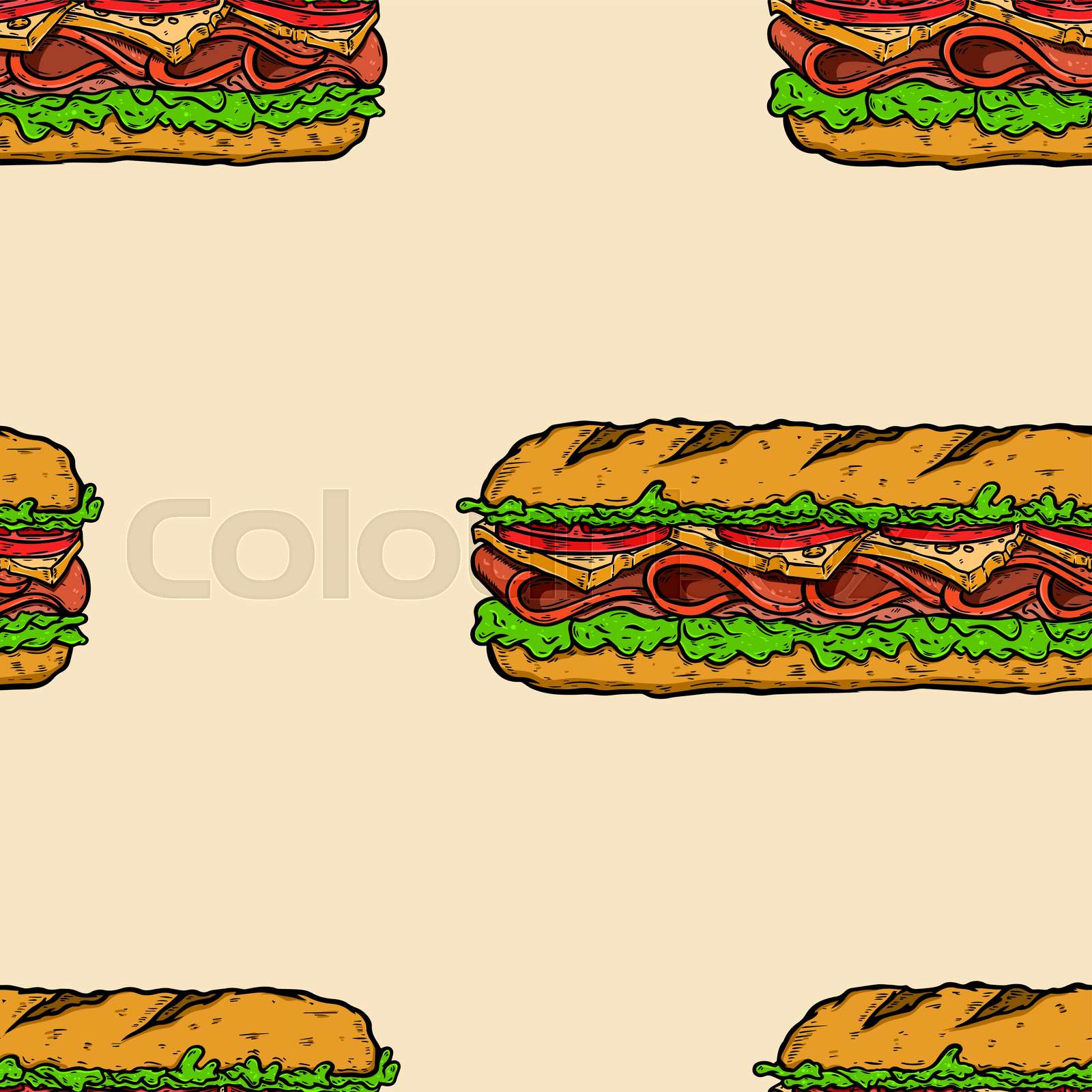 Seamless pattern with submarine sandwiches . Design element for poster ...
