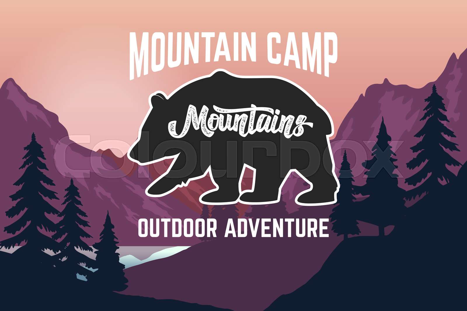 Poster template with wild mountains landscape. Vector illustration ...