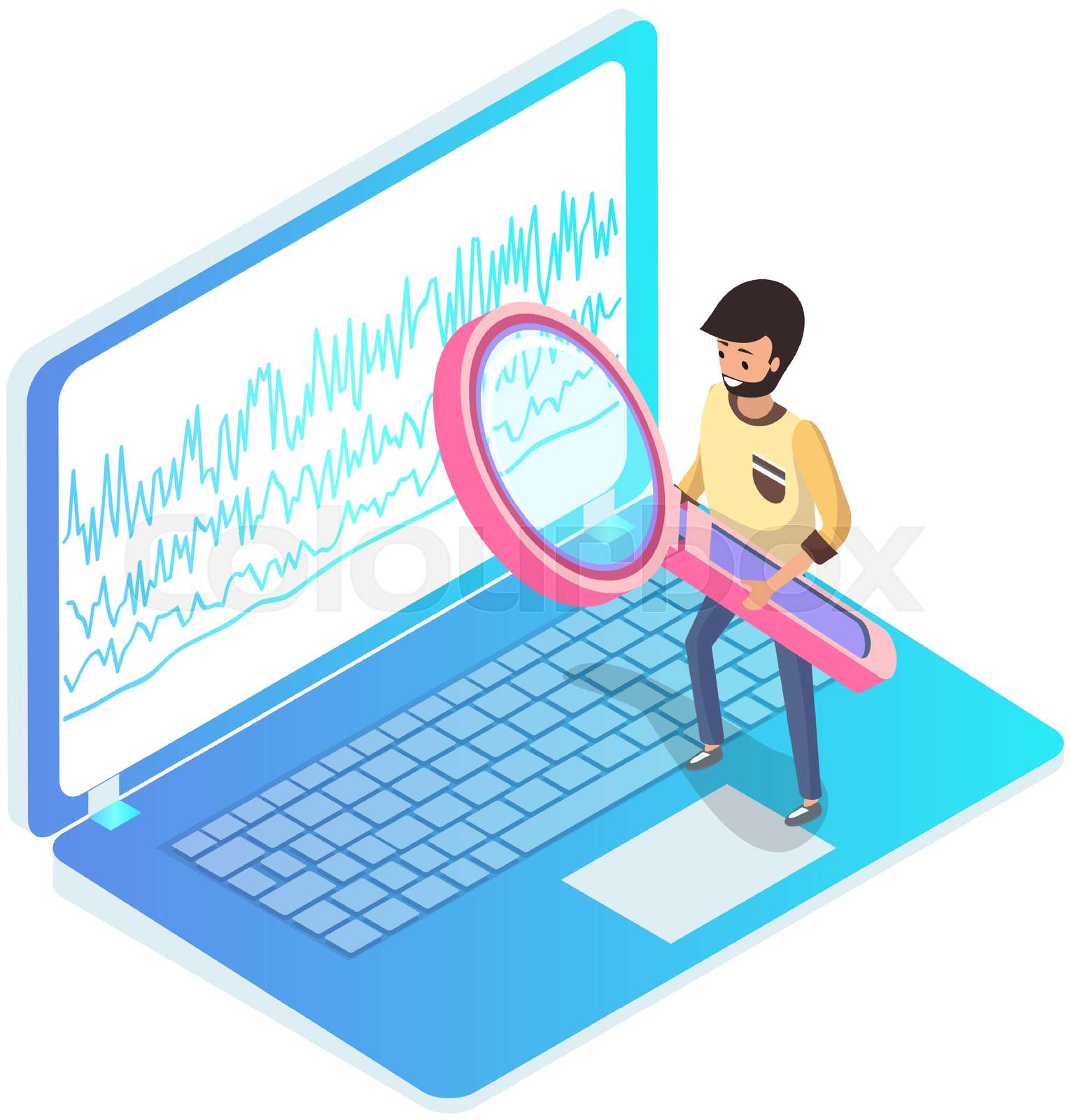Man analyses digital report with data. Statistical indicators and ...