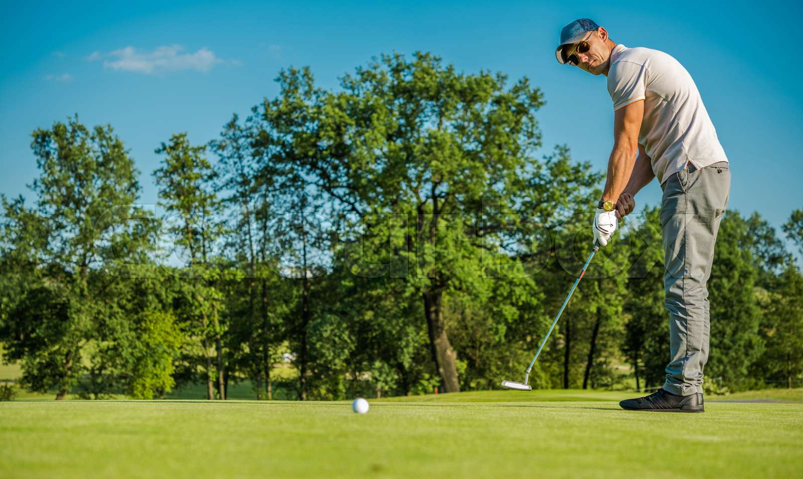 Caucasian Golf Player Using Putter Club | Stock image | Colourbox