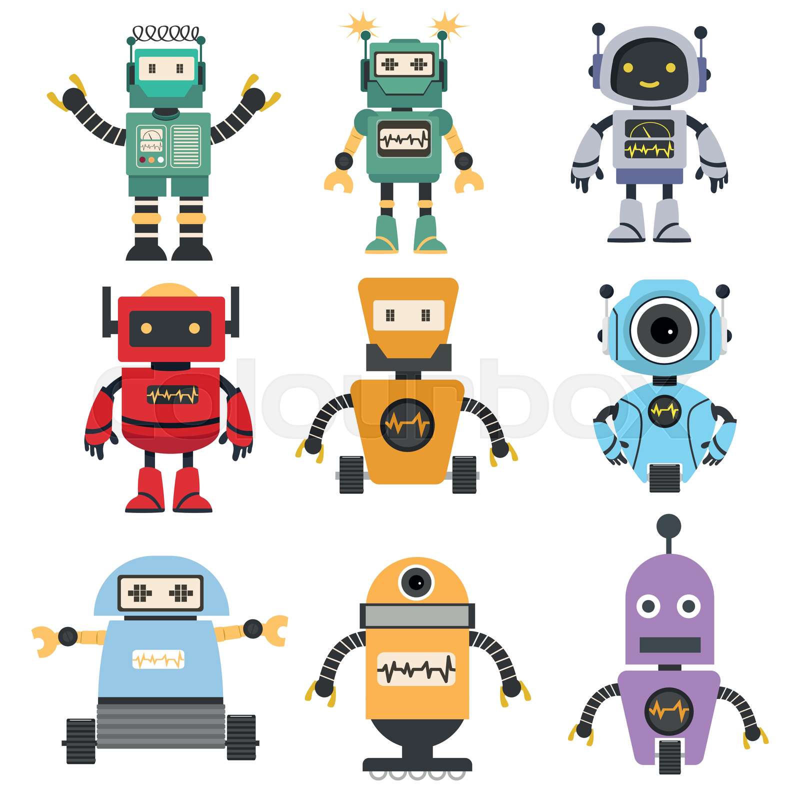 Robot character collection Flat design | Stock vector | Colourbox