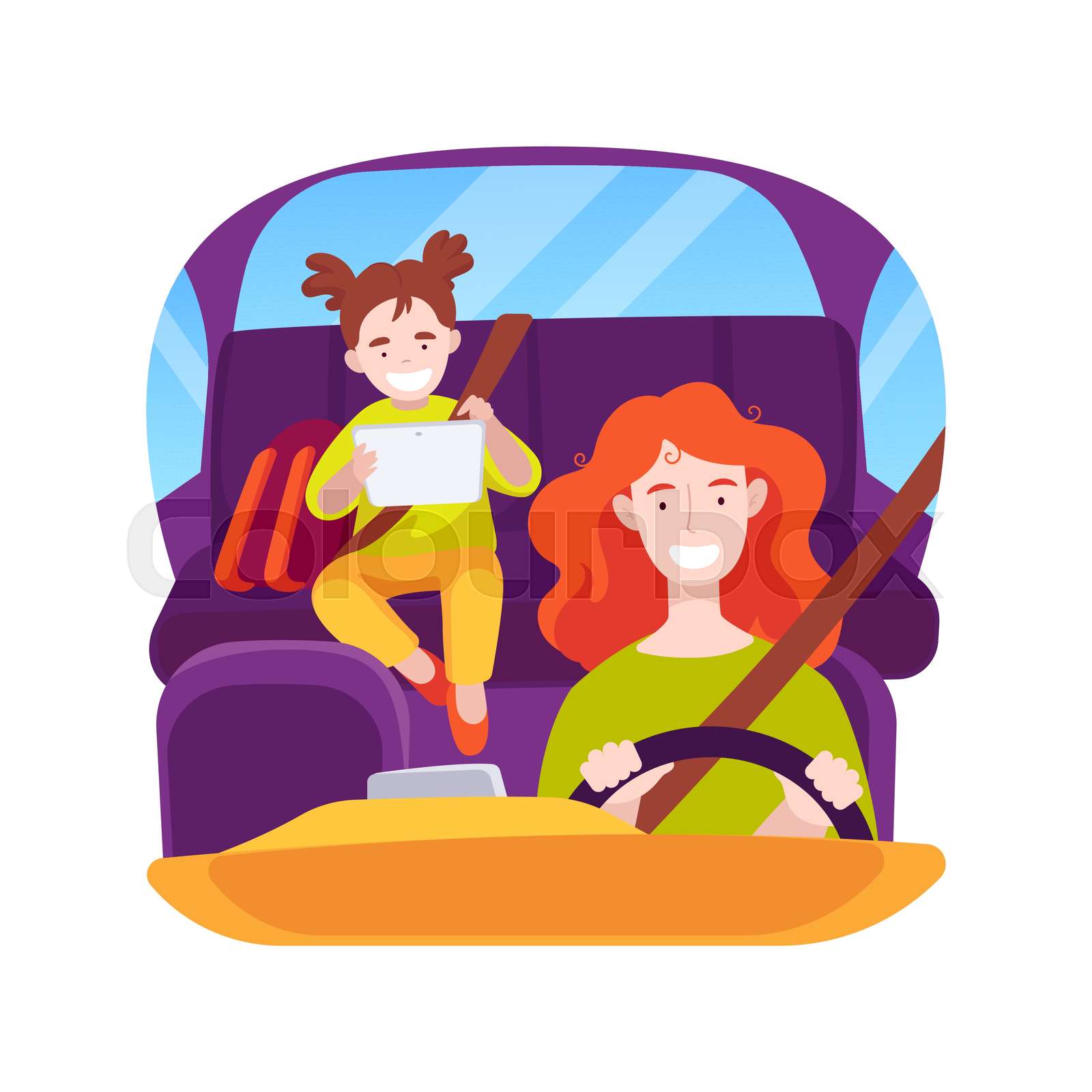 Going to school by car isolated cartoon vector illustration. | Stock ...