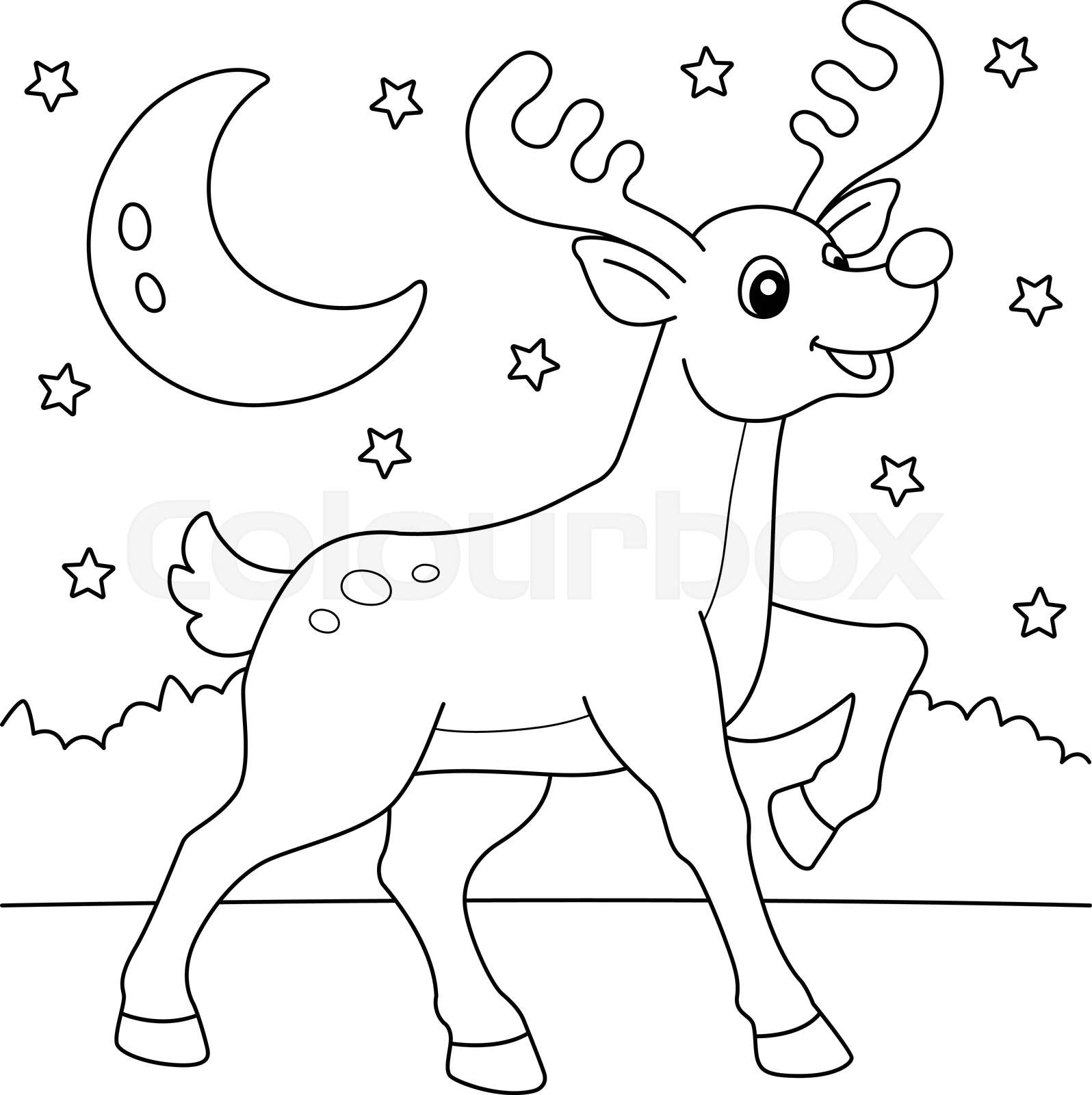 Christmas Reindeer Coloring Page for Kids | Stock vector | Colourbox