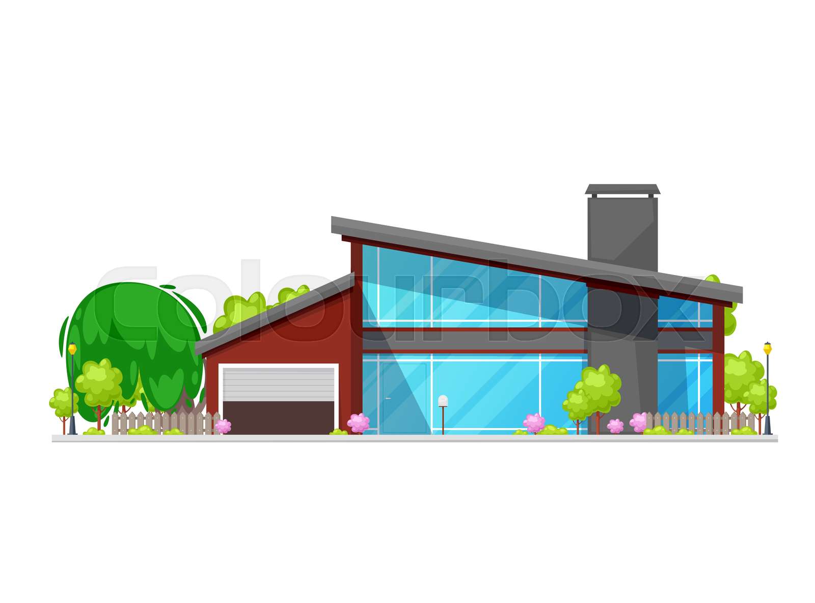 Luxurious modern house with car garage, townhouse | Stock vector ...