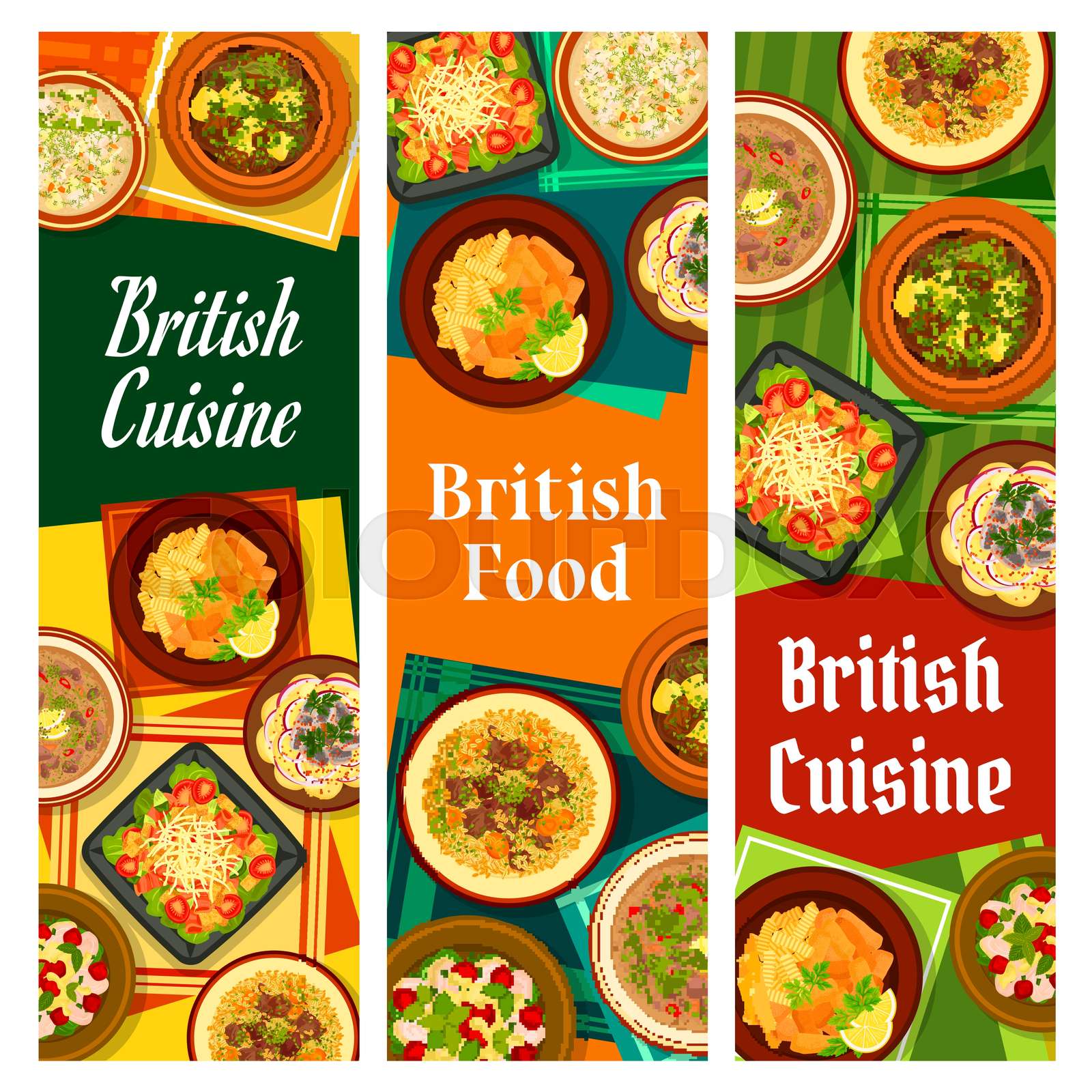 British food restaurant dishes vector banners | Stock vector | Colourbox