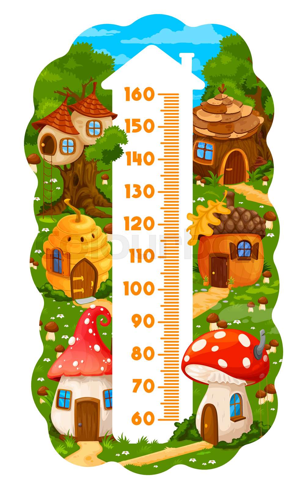 Kids height chart, fairytale cartoon houses | Stock vector | Colourbox