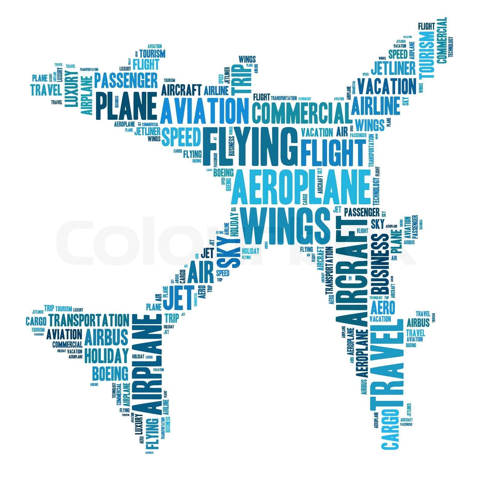 Aeroplane info-text graphics and arrangement word clouds concept ...