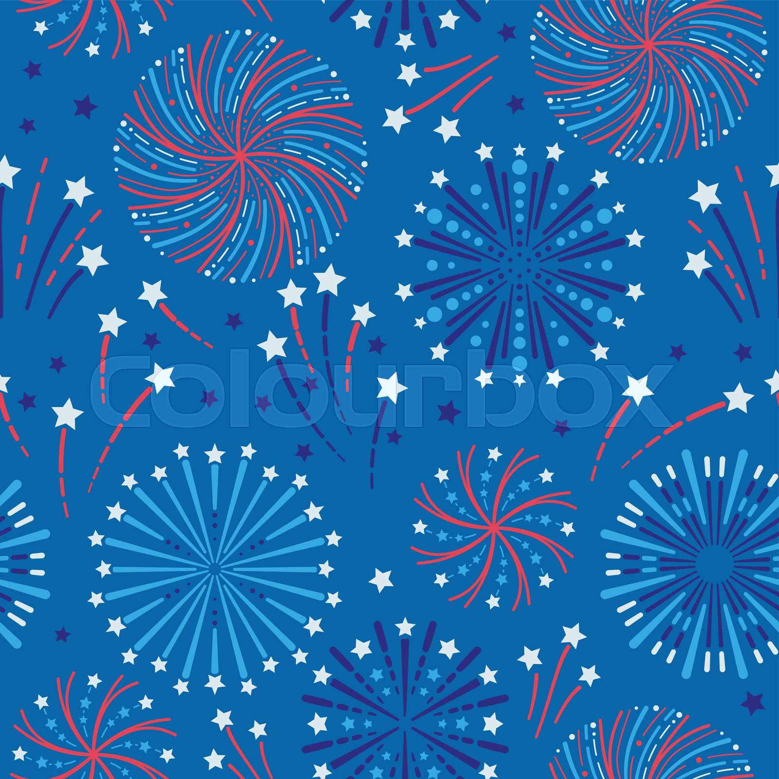 4th of July. Fireworks and Stars Seamless Pattern | Stock vector ...