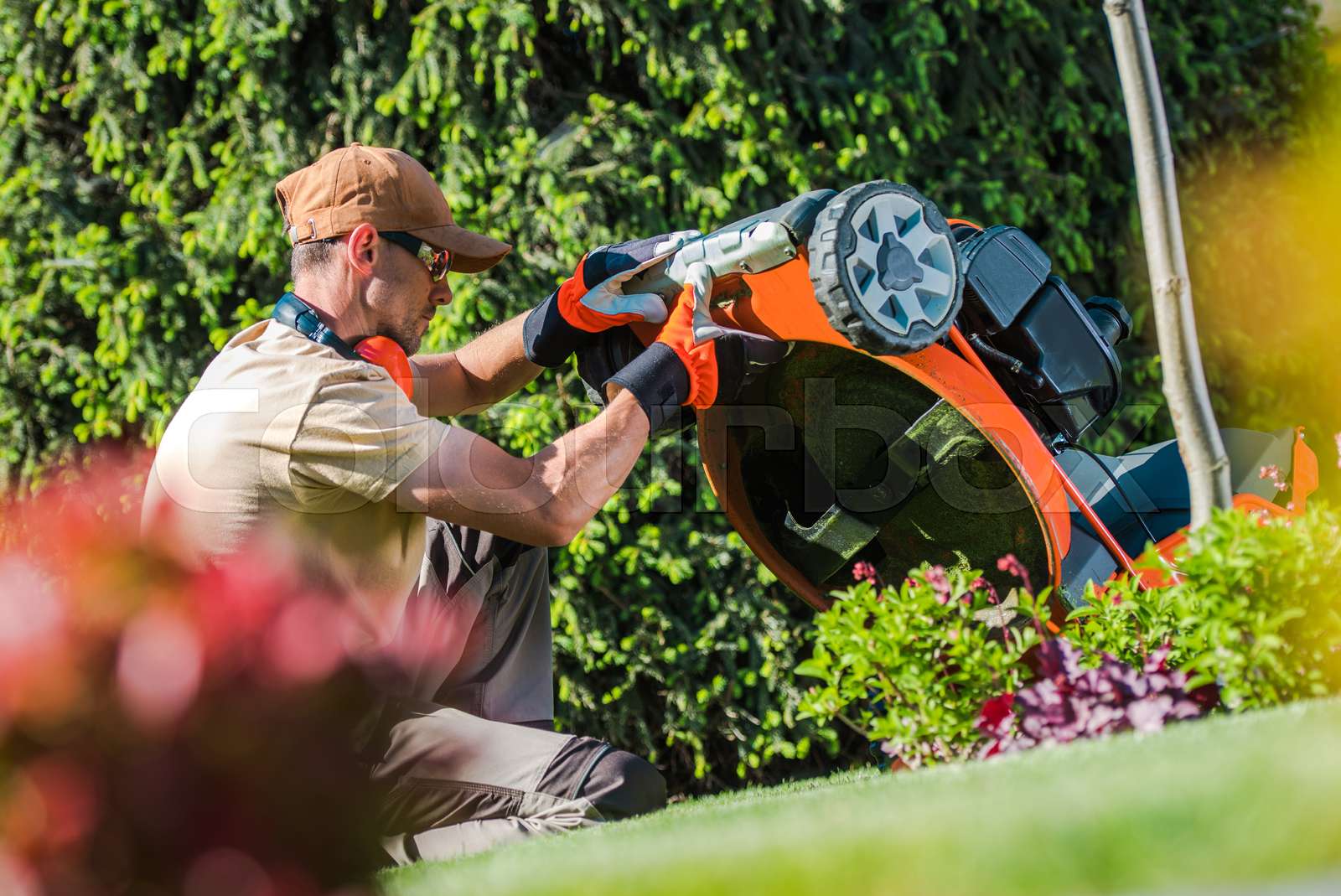Professional Gardener Checking His Lawn Mower | Stock image | Colourbox
