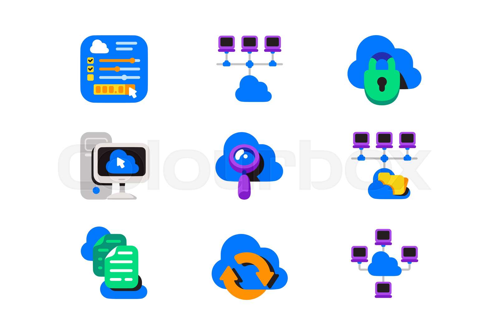 Cloud network server icon set, computer technology | Stock vector ...