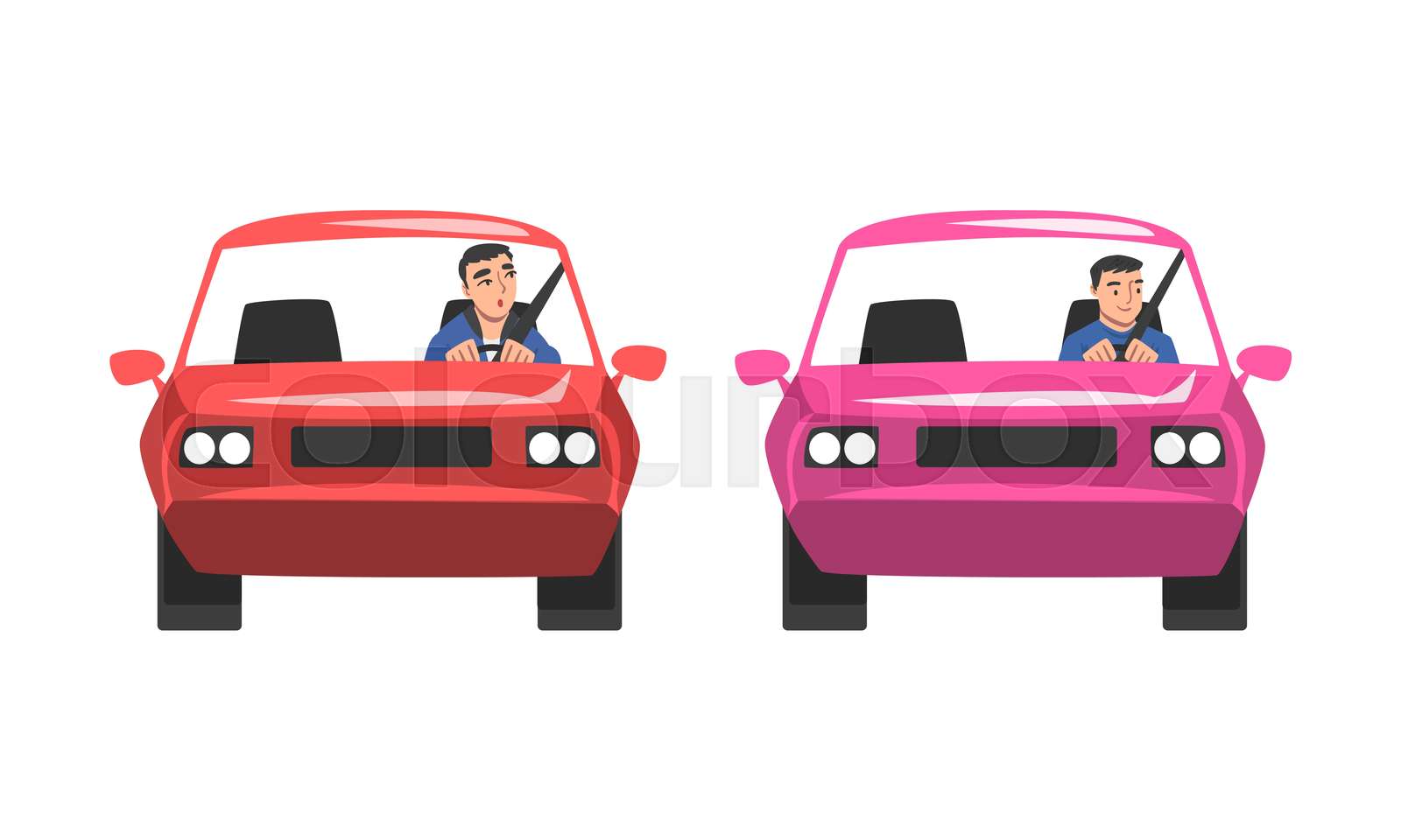 Man Character Driving Car Sitting on Driver Seat Inside Vehicle Front ...