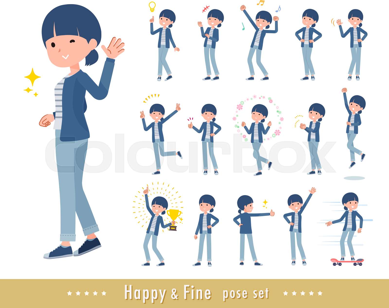 A set of natural style women in a cheerful pose | Stock vector | Colourbox