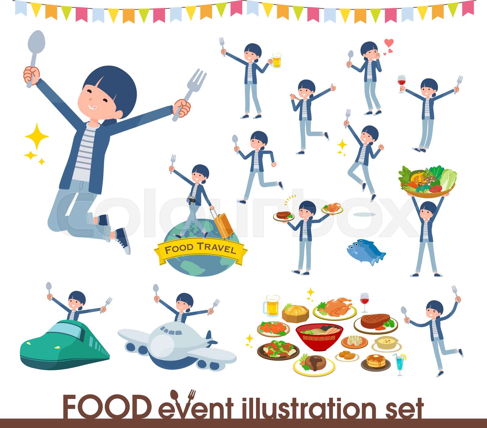 A set of natural style women on food events | Stock vector | Colourbox