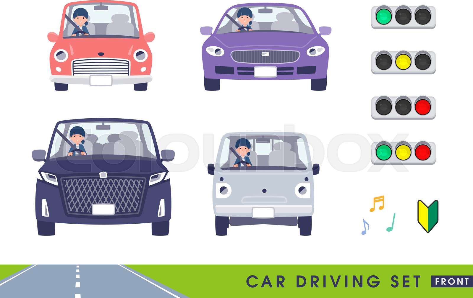 A set of natural style women driving a car(front) | Stock vector ...