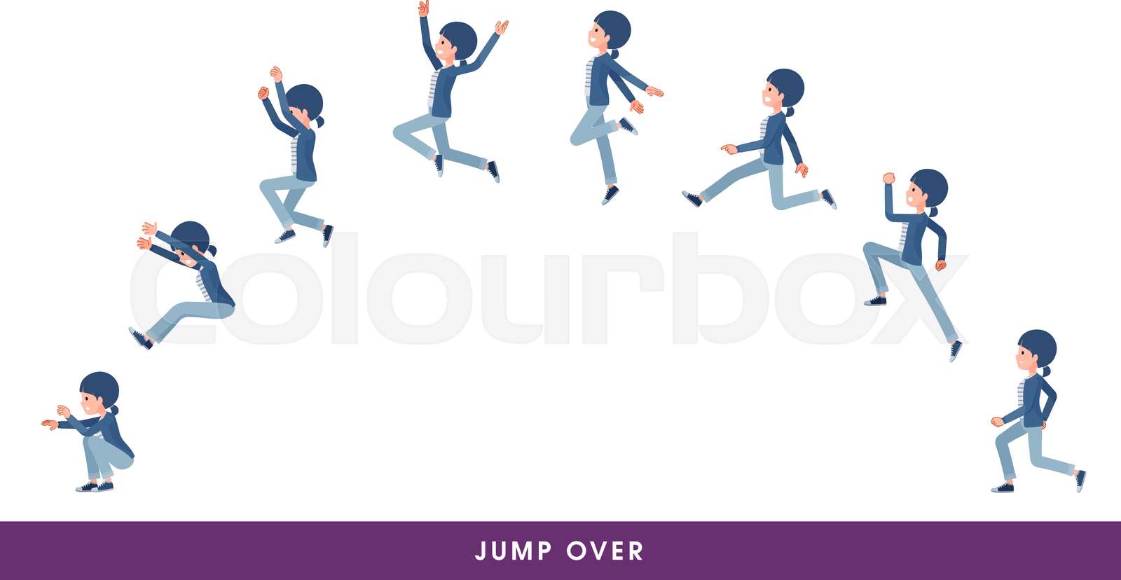 A Set Of Natural Style Women Who Jump Over Big Stock Vector Colourbox