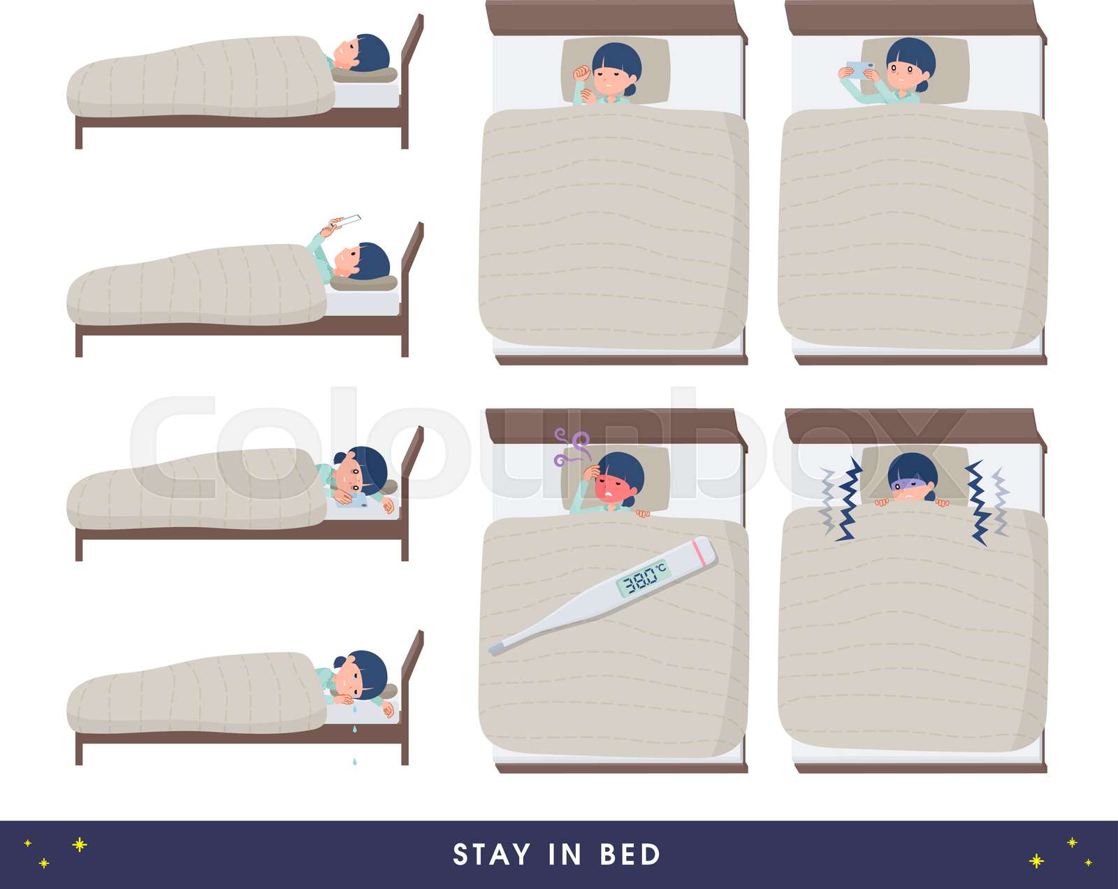 A set of natural style women staying in bed | Stock vector | Colourbox