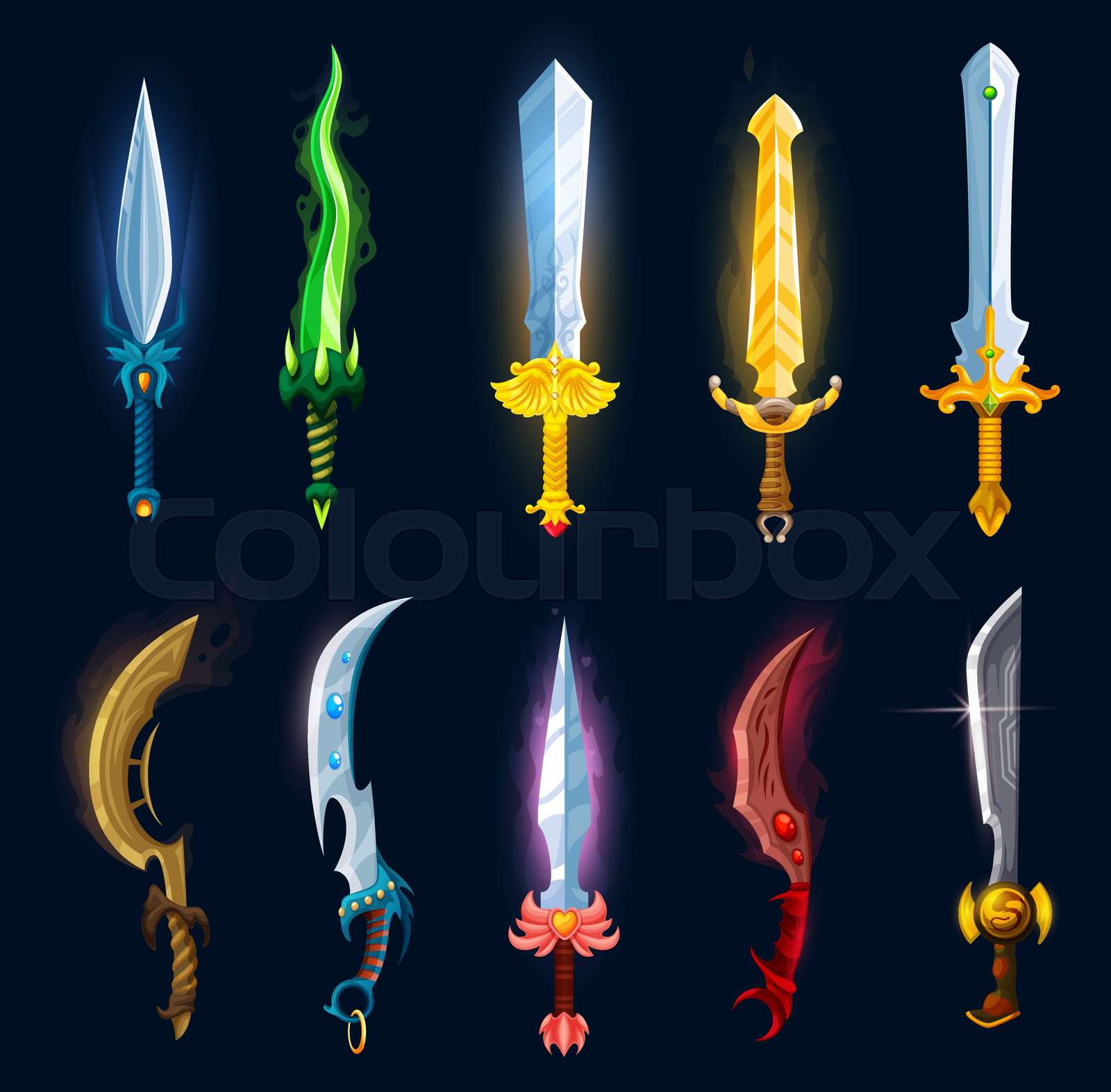 Medieval fantasy magic blades, swords and daggers | Stock vector ...