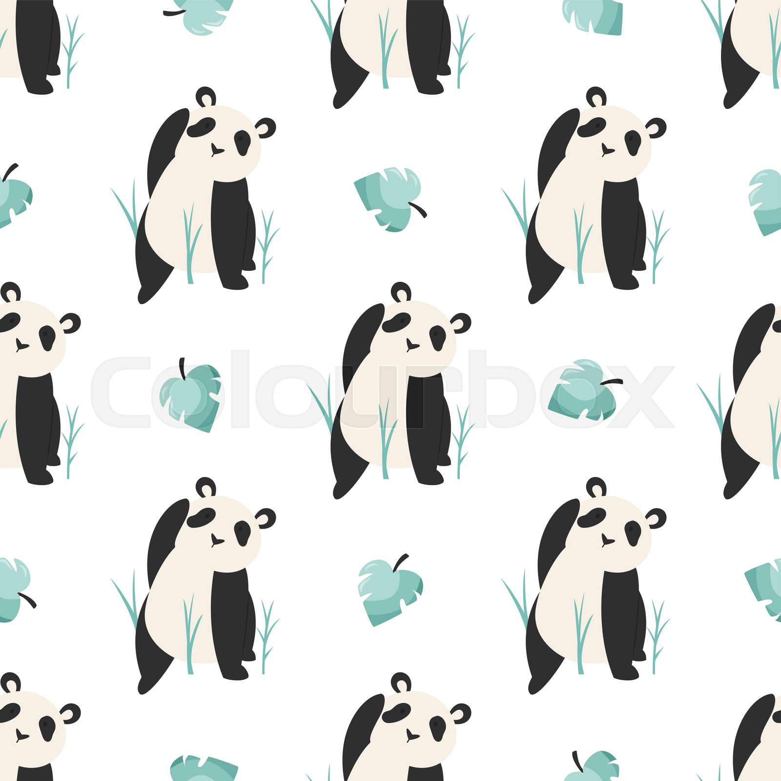 Vector seamless pattern with cute pandas, bamboo and green foliage ...