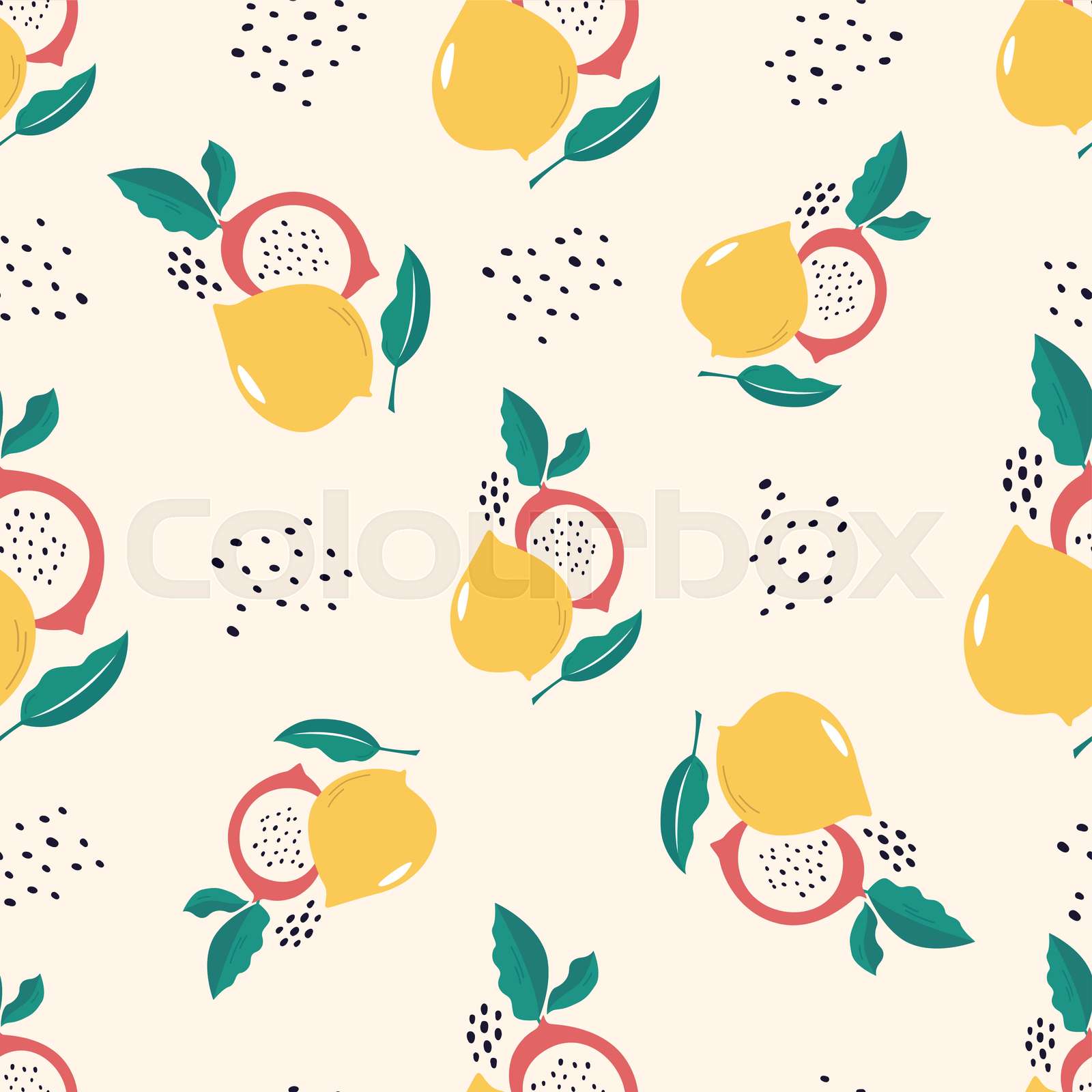 Seamless pattern with fresh fruits and abstract ornament. | Stock ...