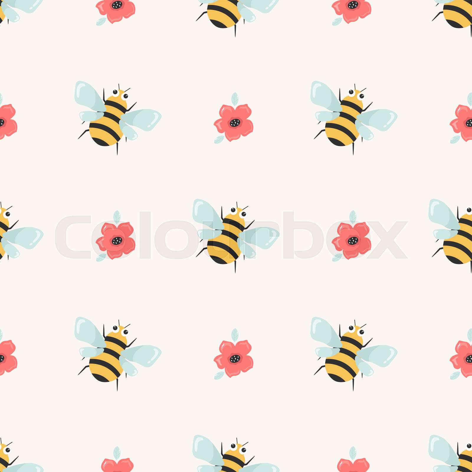 Seamless pattern with bees and flower heads. | Stock vector | Colourbox