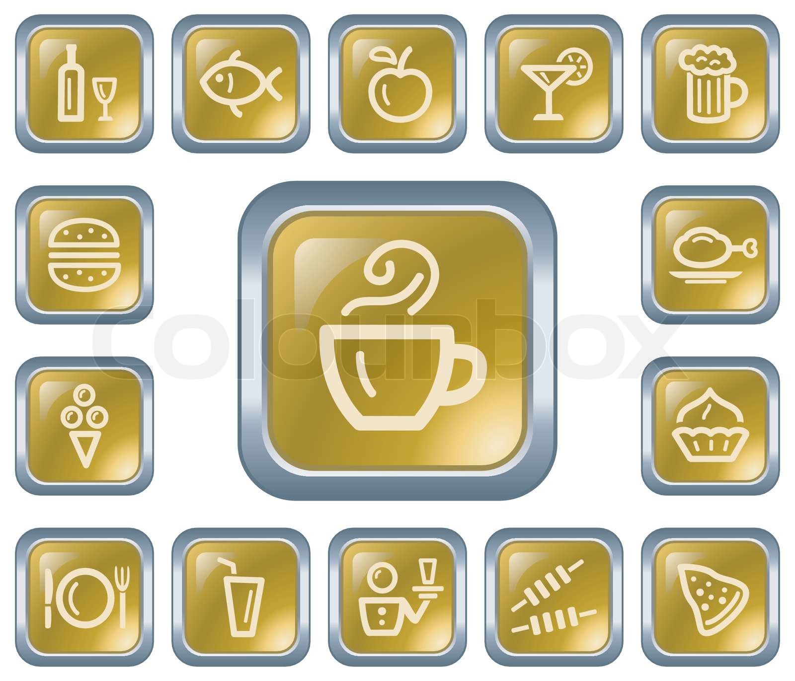 Food and drinks button set | Stock vector | Colourbox