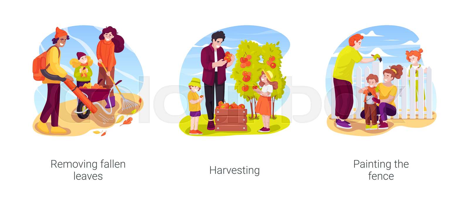 Seasonal work outdoors isolated cartoon vector illustration set | Stock ...