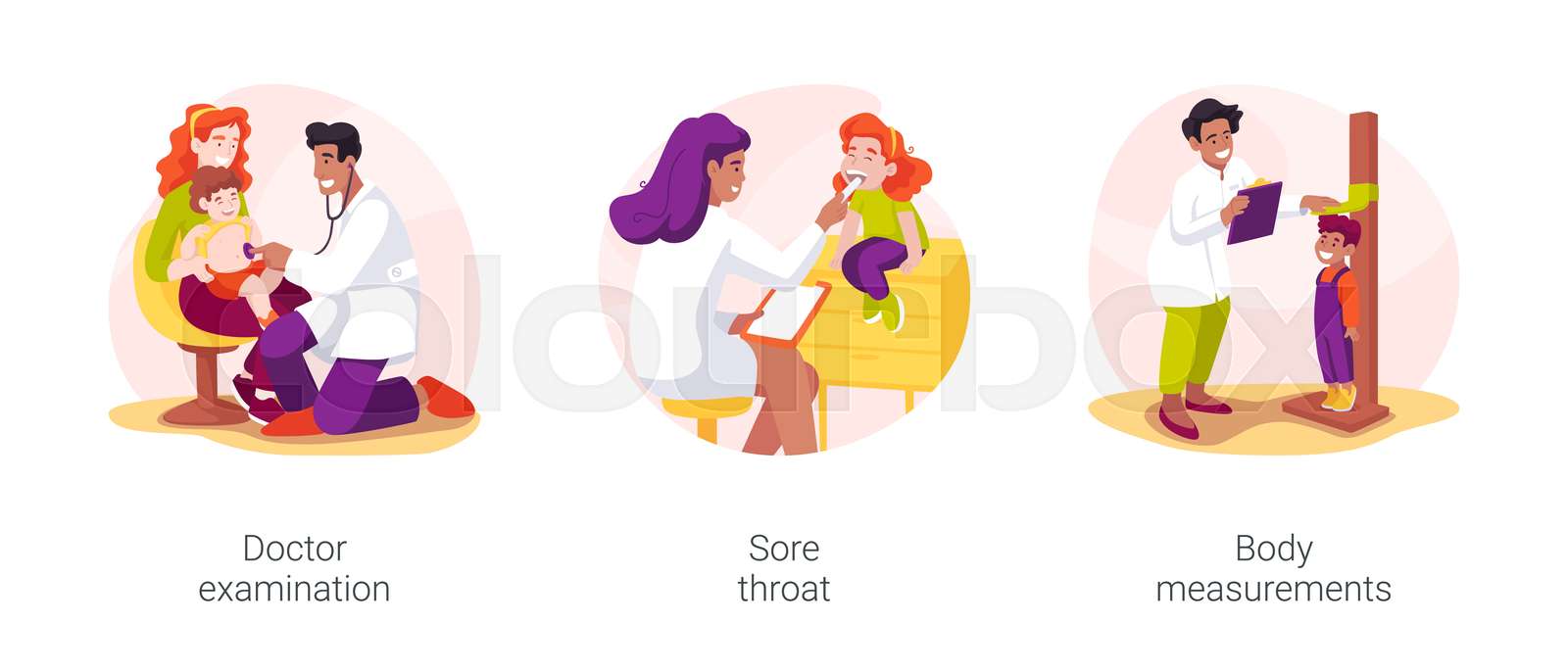 Visiting family doctor isolated cartoon vector illustration set | Stock ...