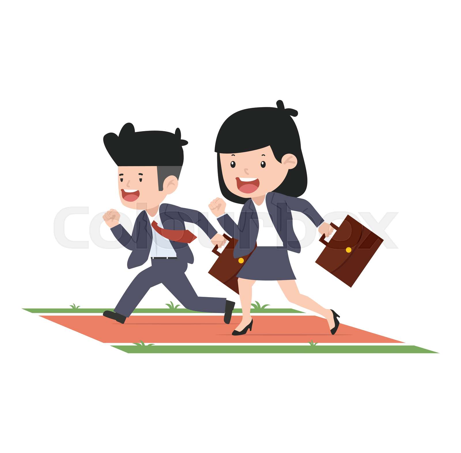 Business woman and man running fast in racetrack | Stock vector | Colourbox
