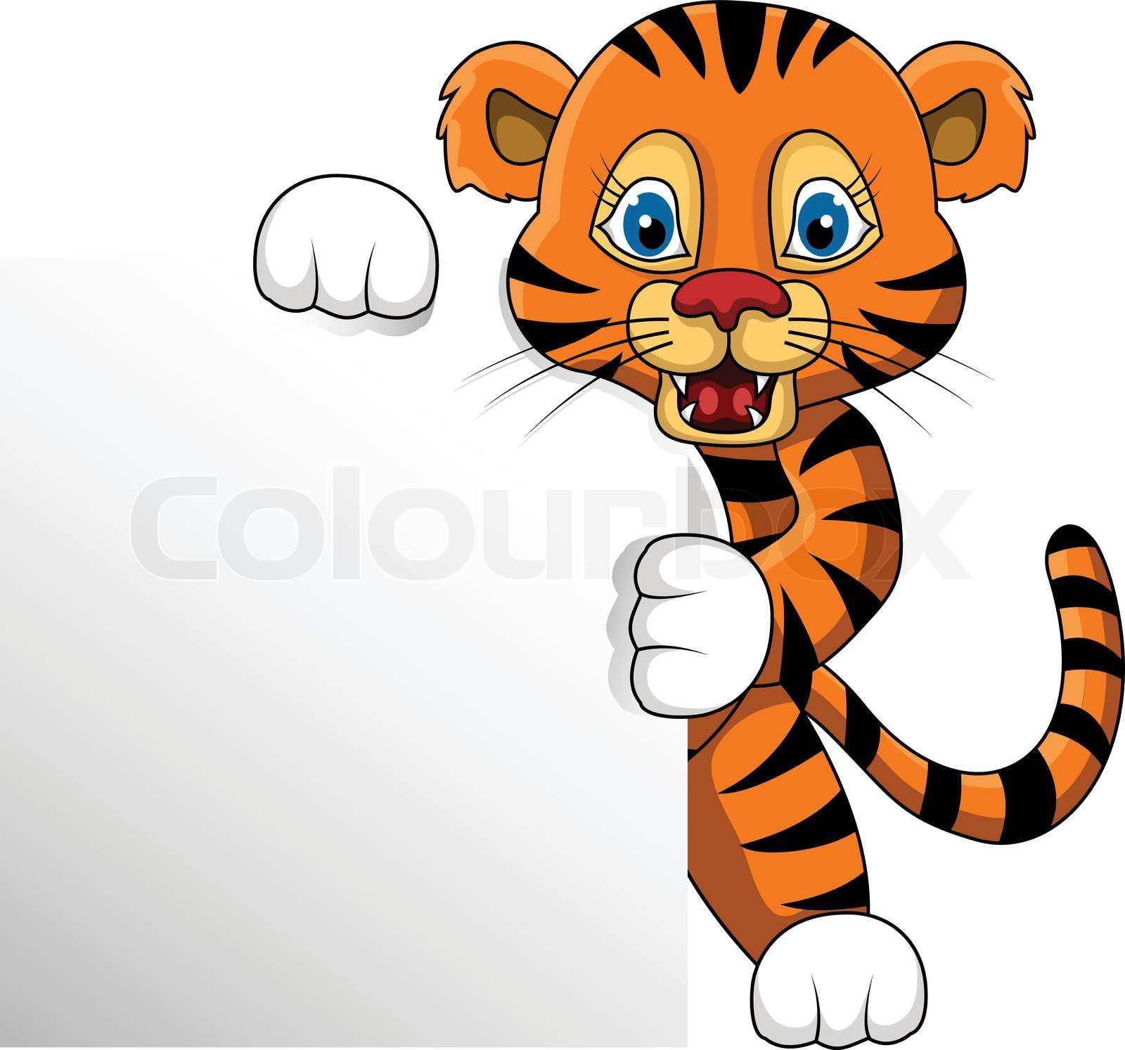 young tiger with blank sign | Stock vector | Colourbox