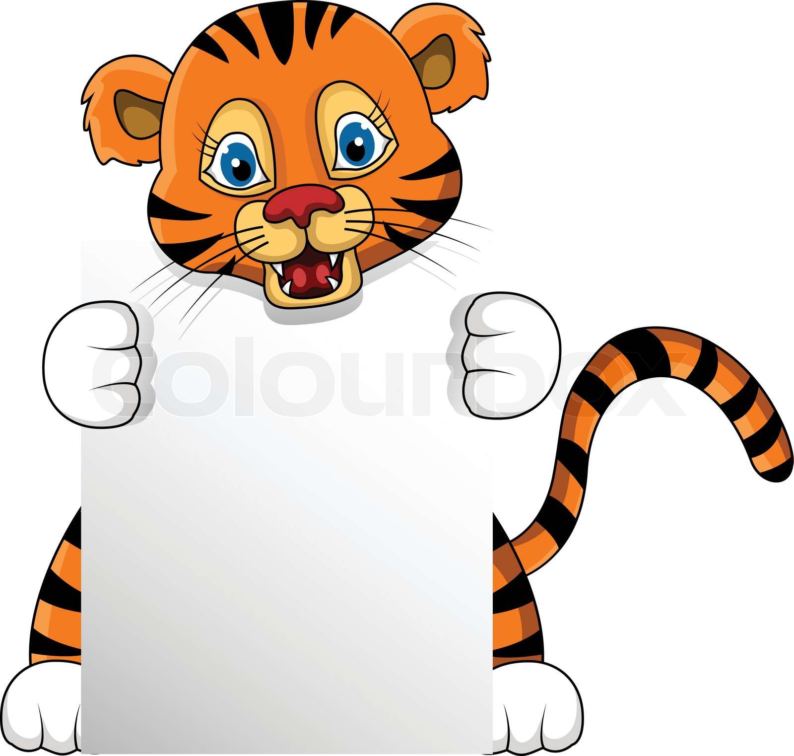 young tiger with blank sign | Stock vector | Colourbox