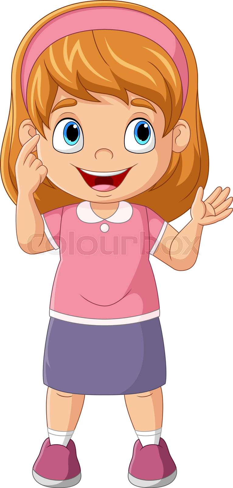 Cute cartoon little girl thinking | Stock vector | Colourbox