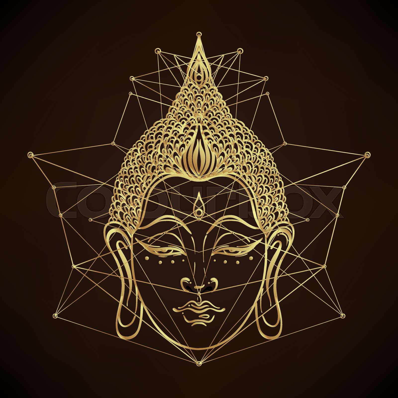 Buddha face over sacred geometry pattern. Esoteric vintage vector ...