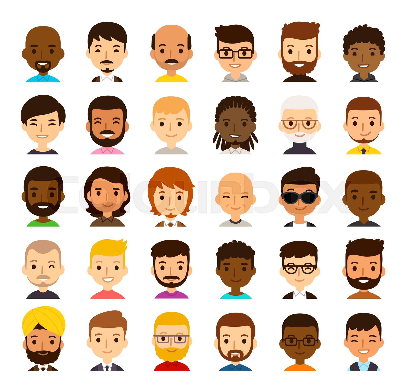 Diverse Cartoon Men Avatars | Stock vector | Colourbox