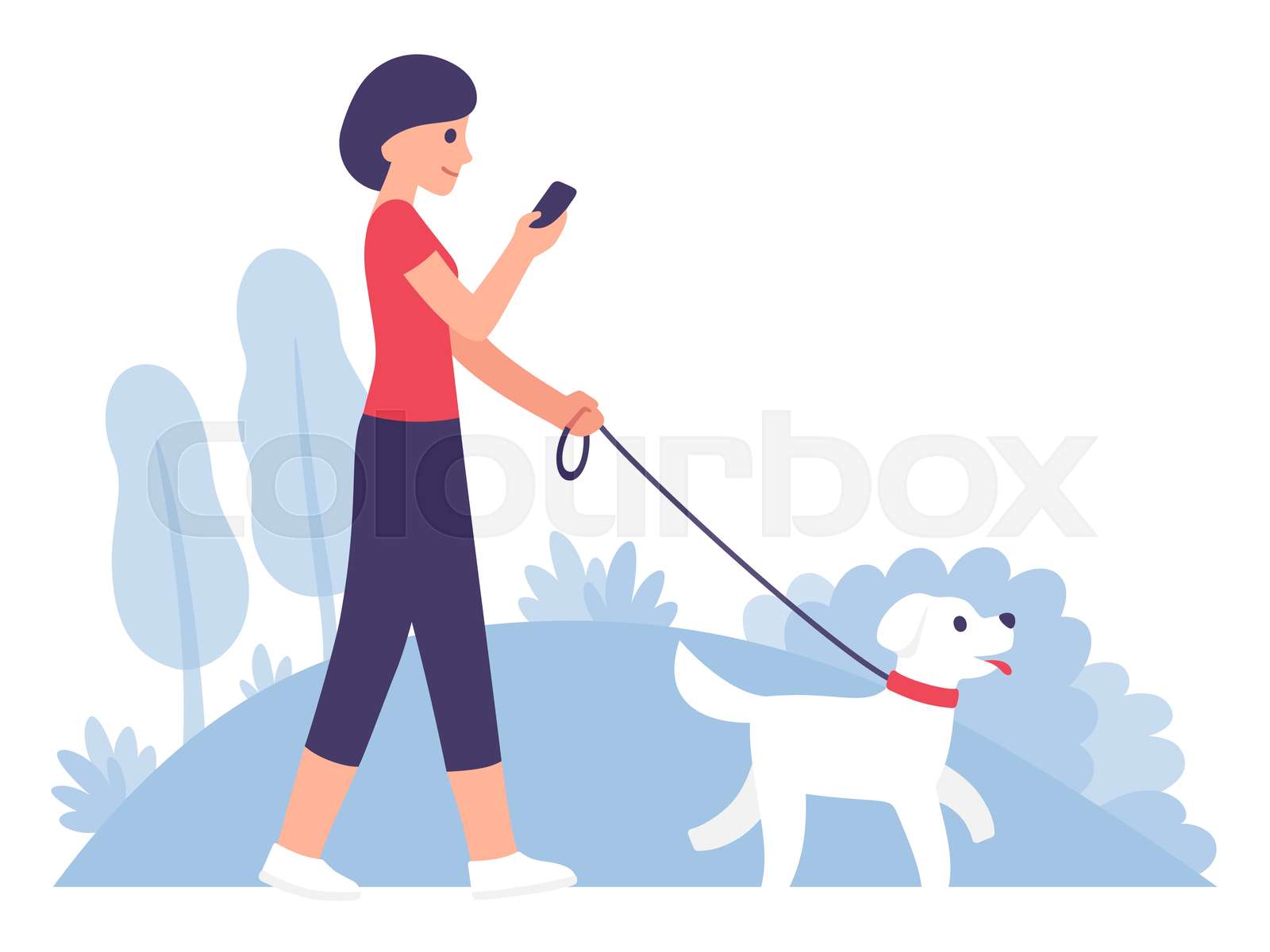 Cartoon woman walking dog | Stock vector | Colourbox