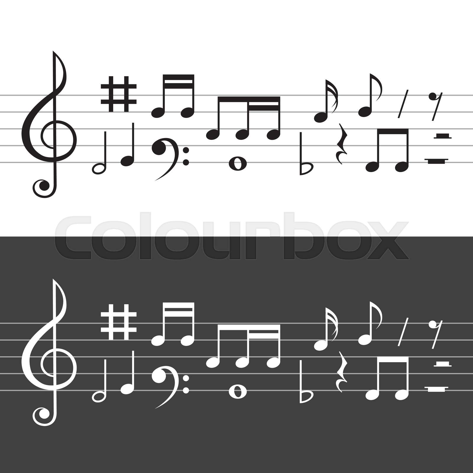 music notes light and dark set | Stock vector | Colourbox