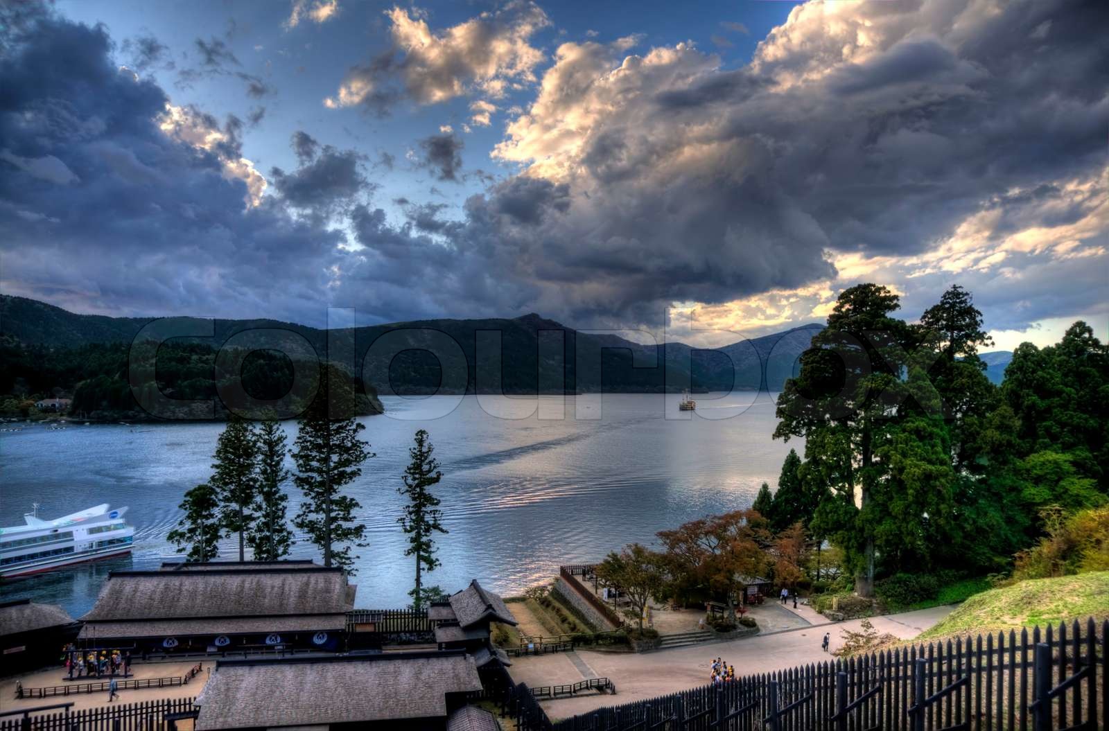 Torii in a water and ashi lake, Japan | Stock image | Colourbox