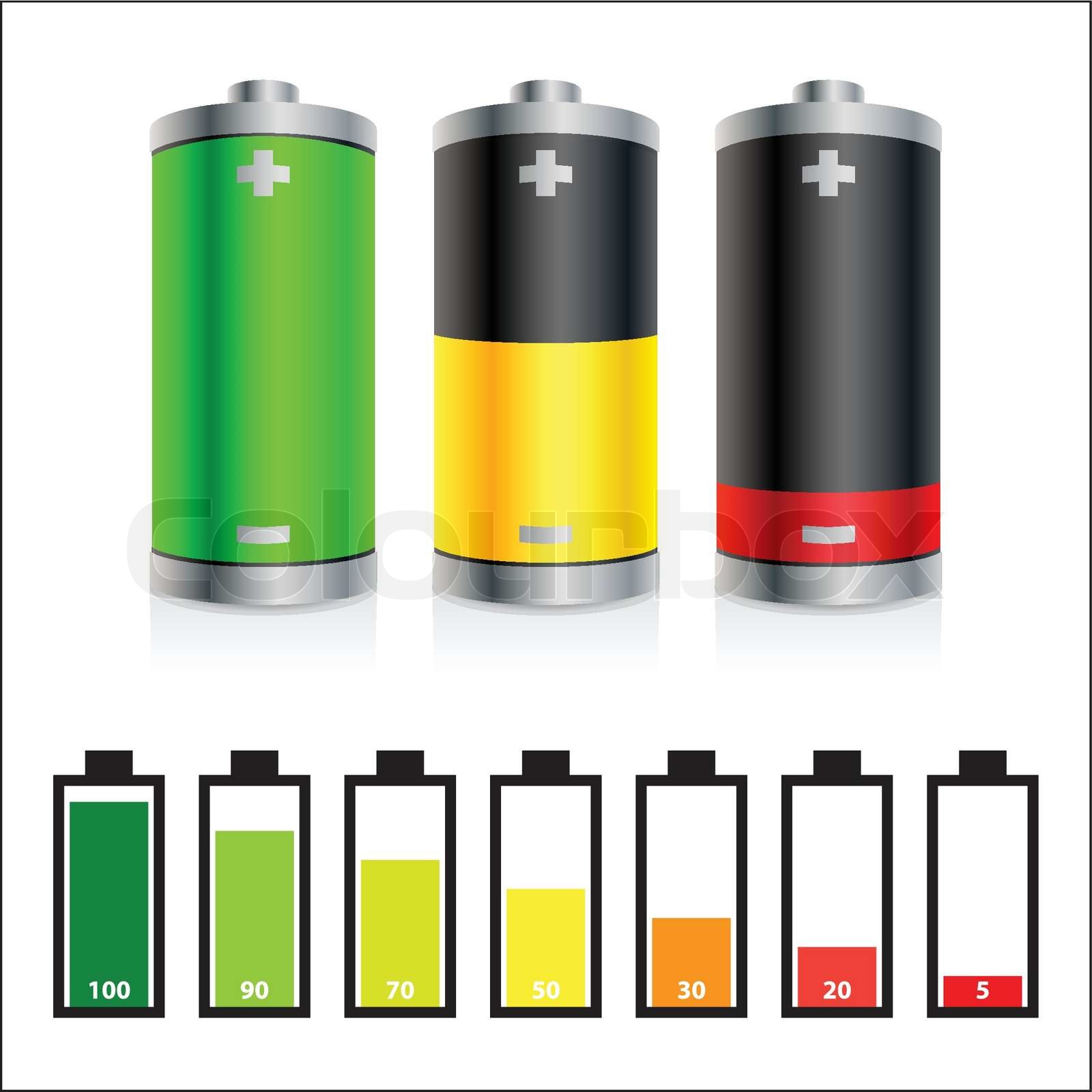 Colorful batteries icons and symbols of battery level | Stock vector ...