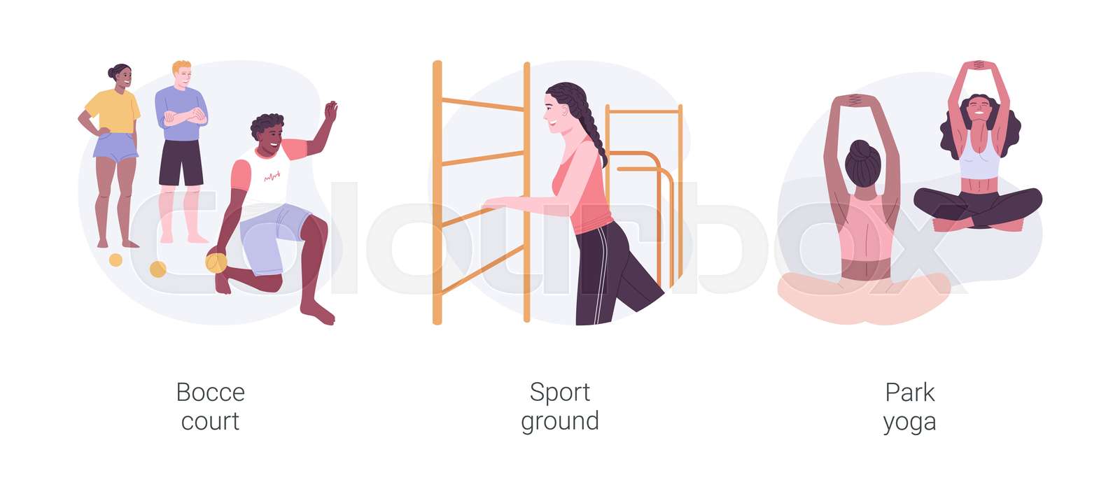Sport in the city park isolated cartoon vector illustrations set ...