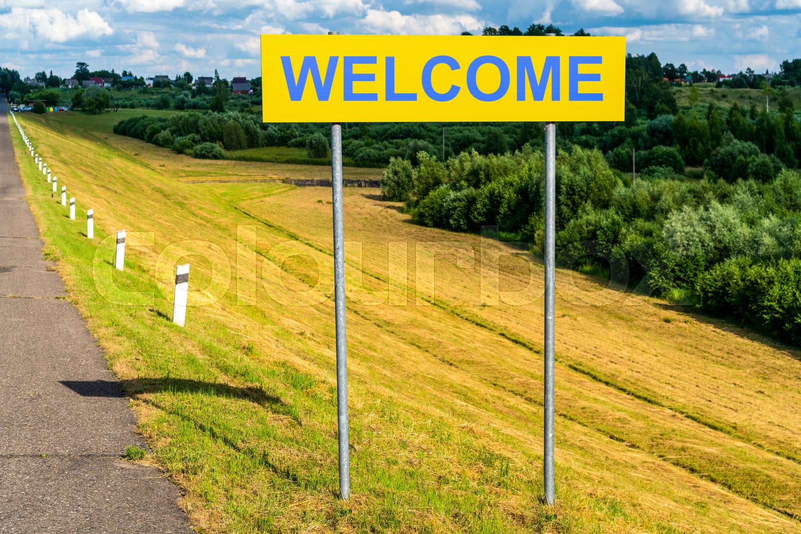 Welcome yellow road sign | Stock image | Colourbox