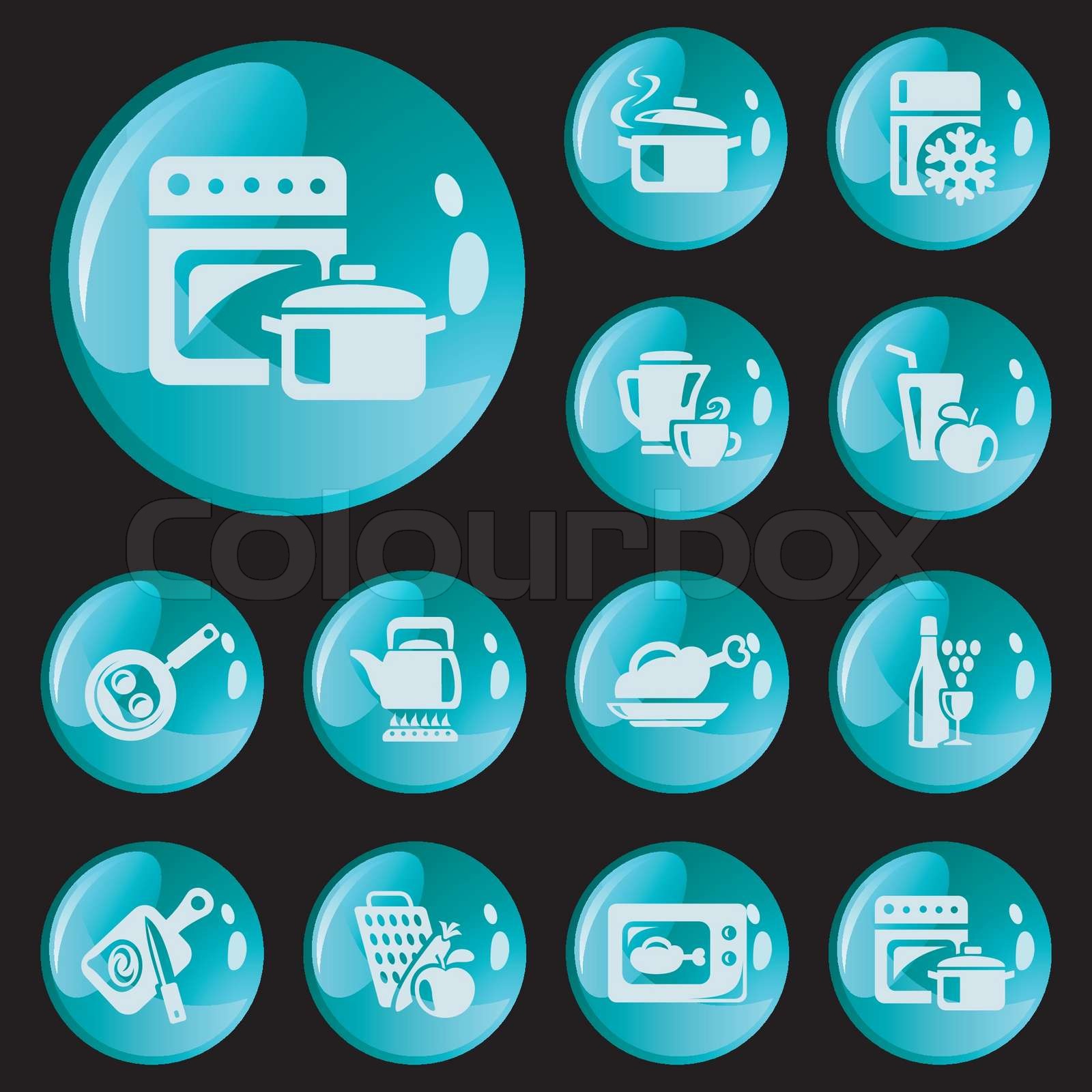 Kitchen and cooking button set | Stock vector | Colourbox