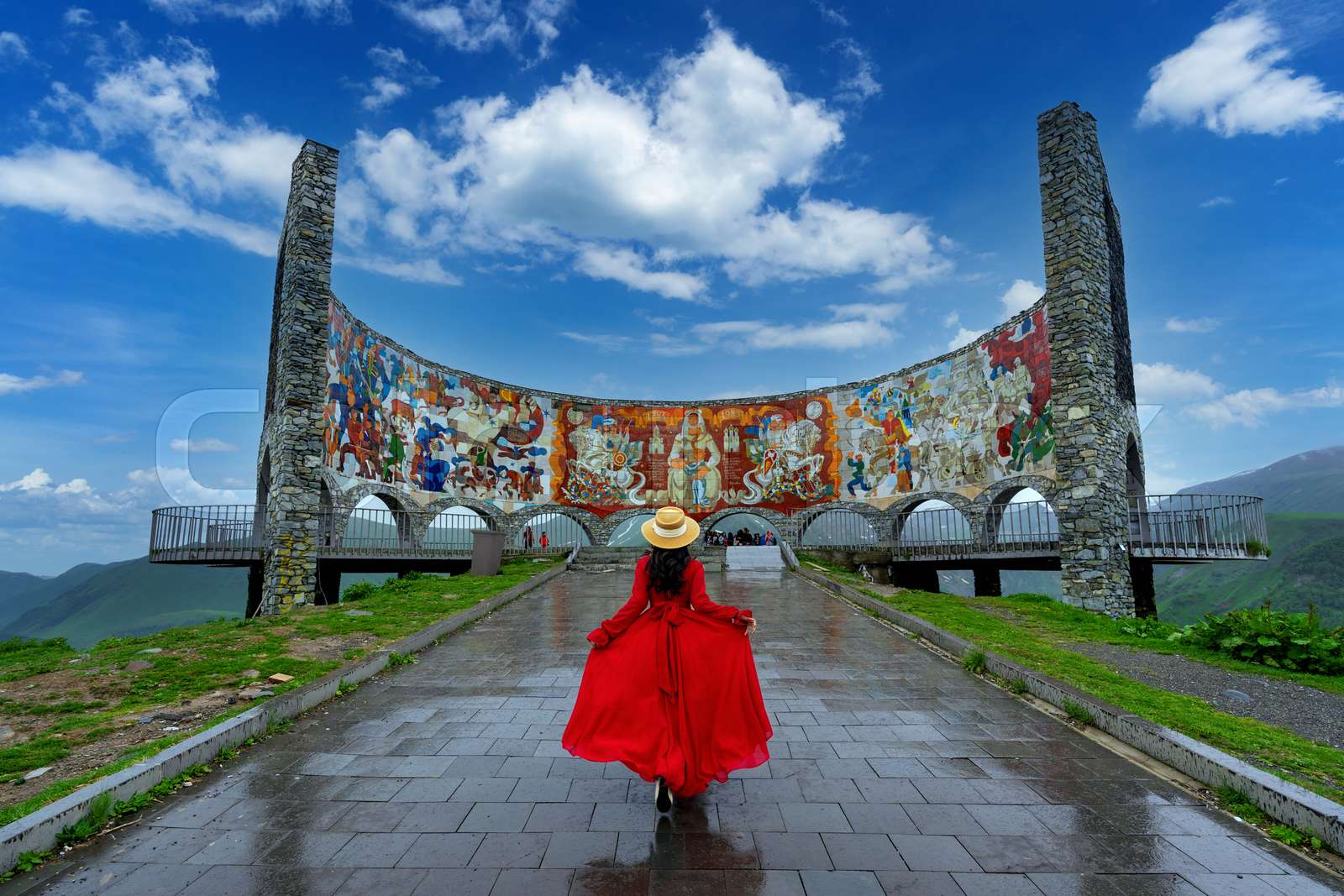 Tourist walking in Russia–Georgia Friendship Monument, Georgia. | Stock ...