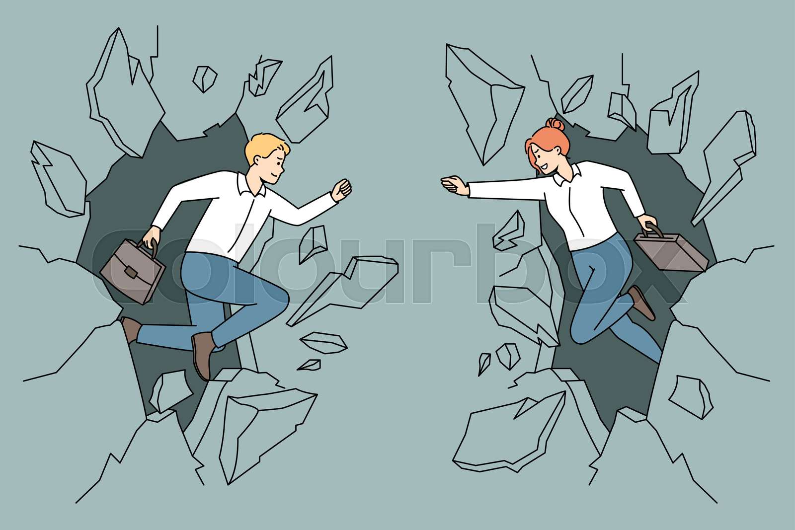 Businesspeople break walls striving for success | Stock vector | Colourbox