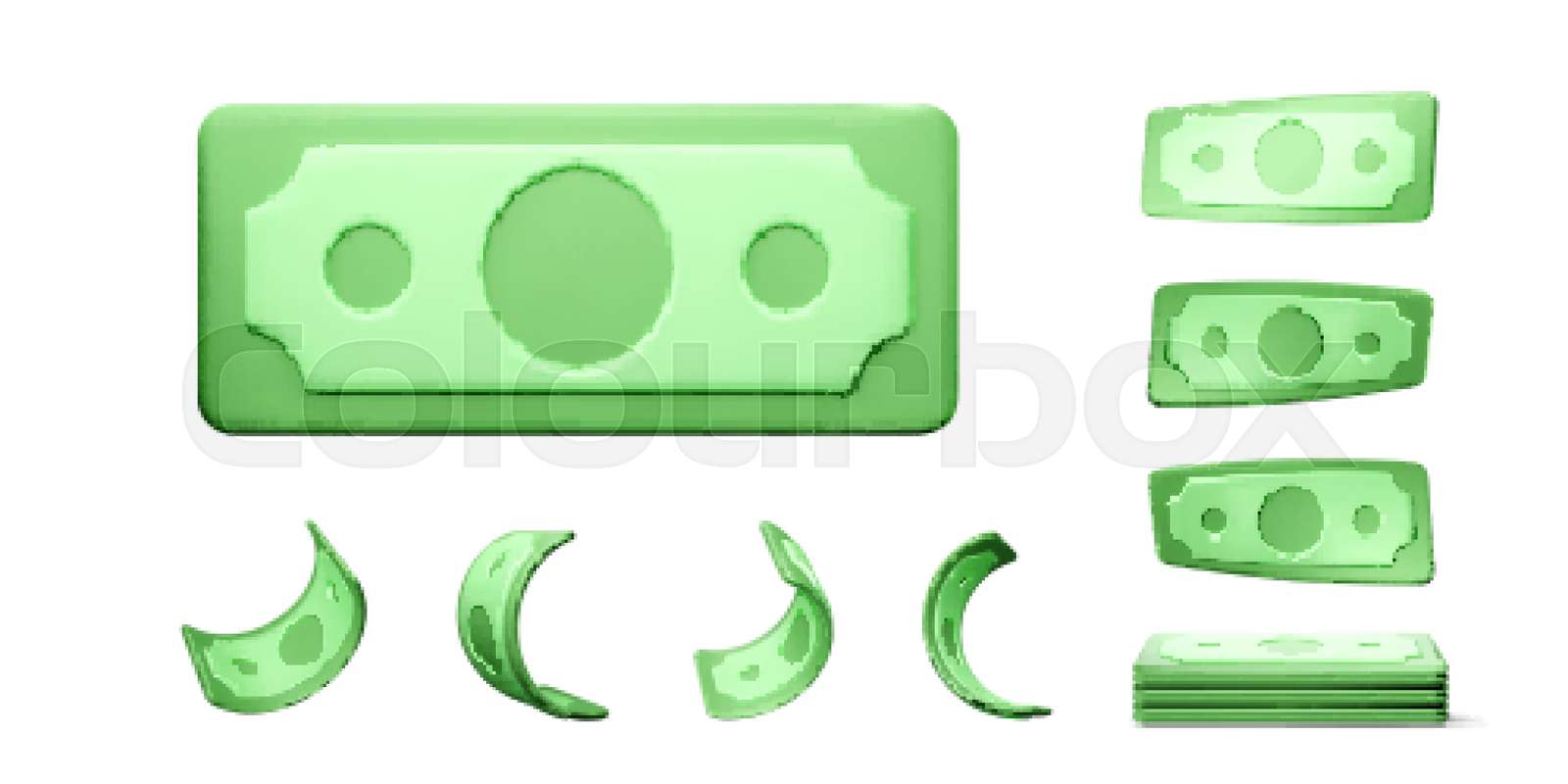 Set of green dollar note. American paper currency. USA money collection ...