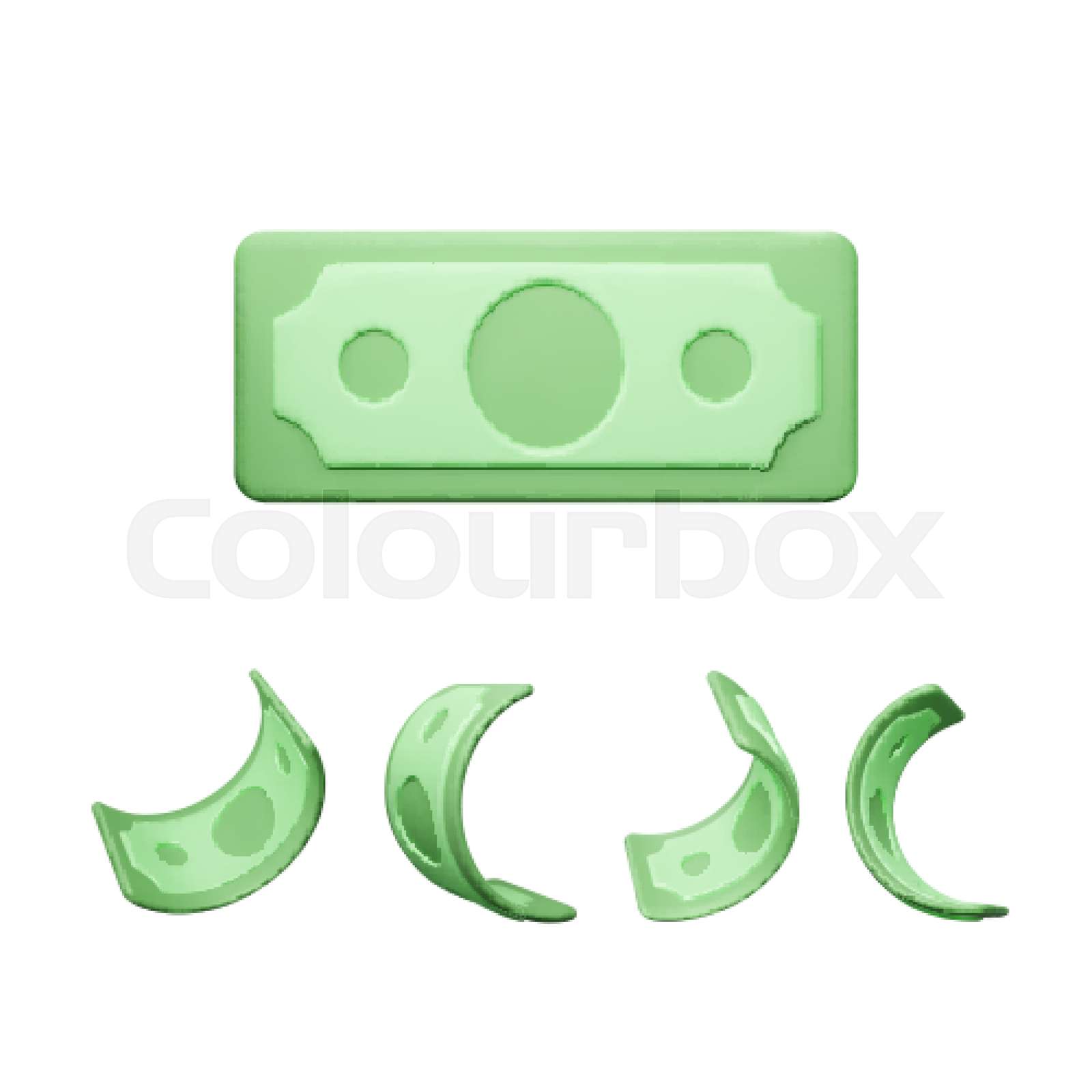 Green Paper Dollar Note. Set of 3D realistic banknote currency in ...