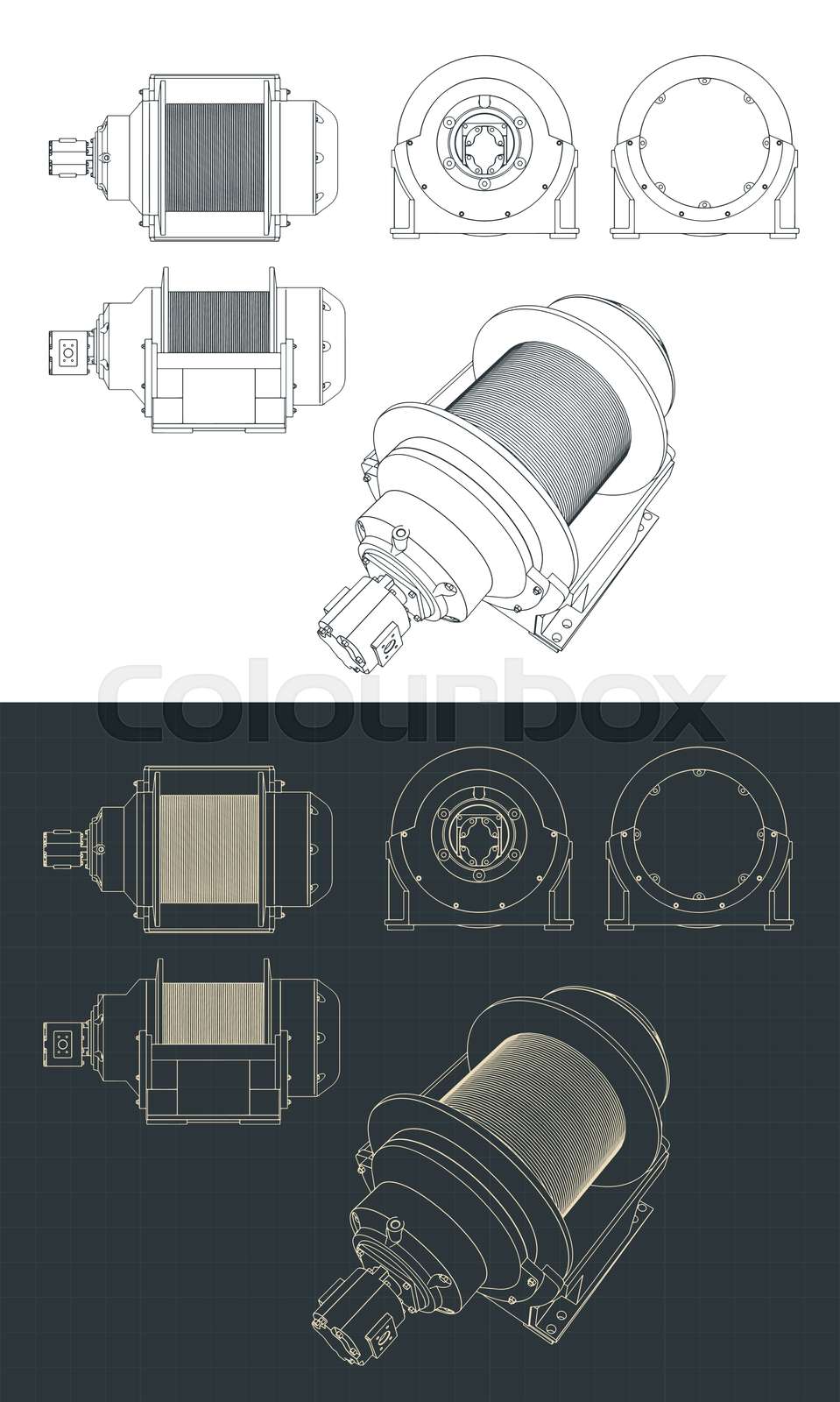 Large hydraulic winch drawings | Stock vector | Colourbox